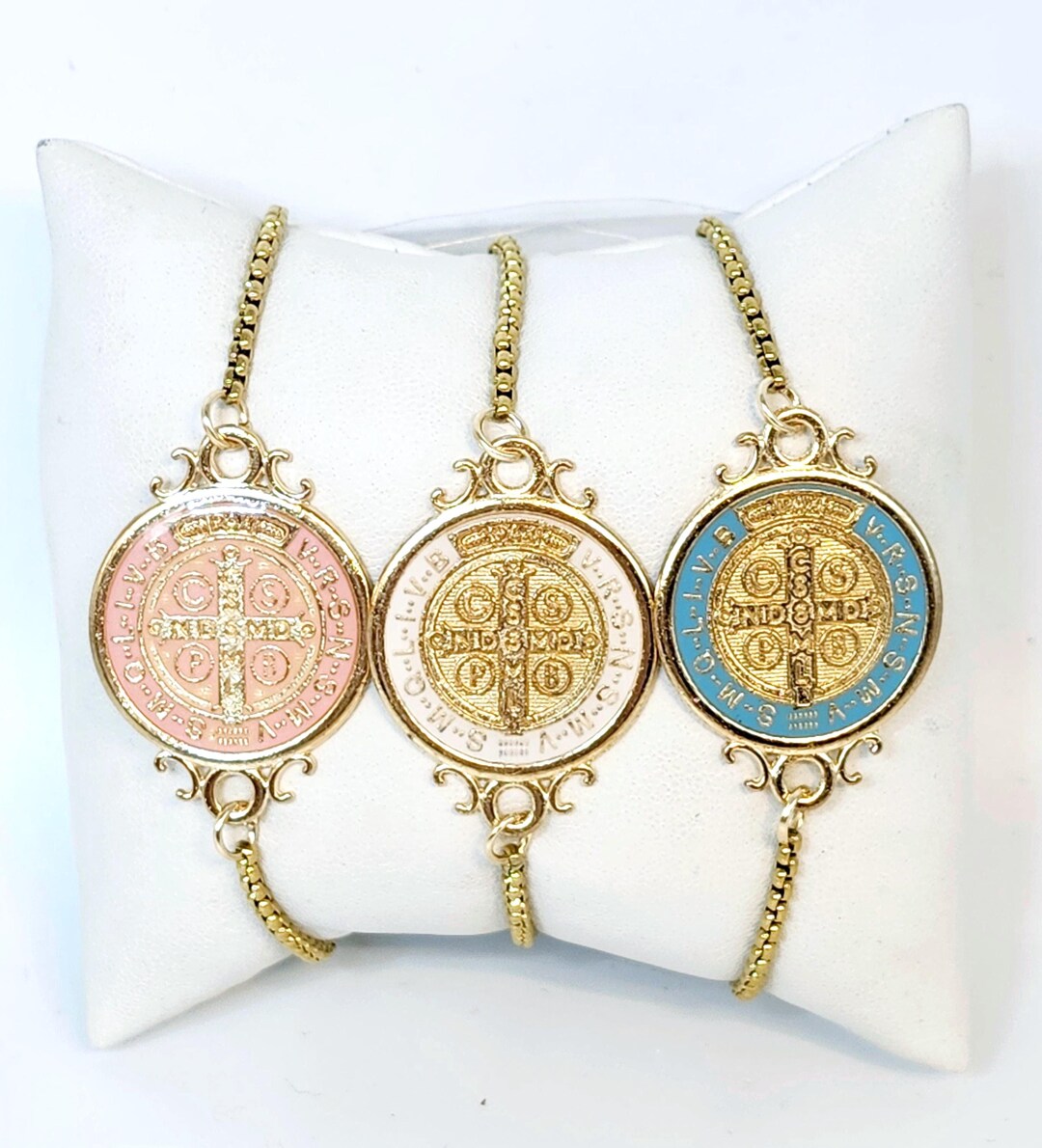 Saint Benedict Medal Adjustable Bracelet, Gold Enamel Catholic Faith ...