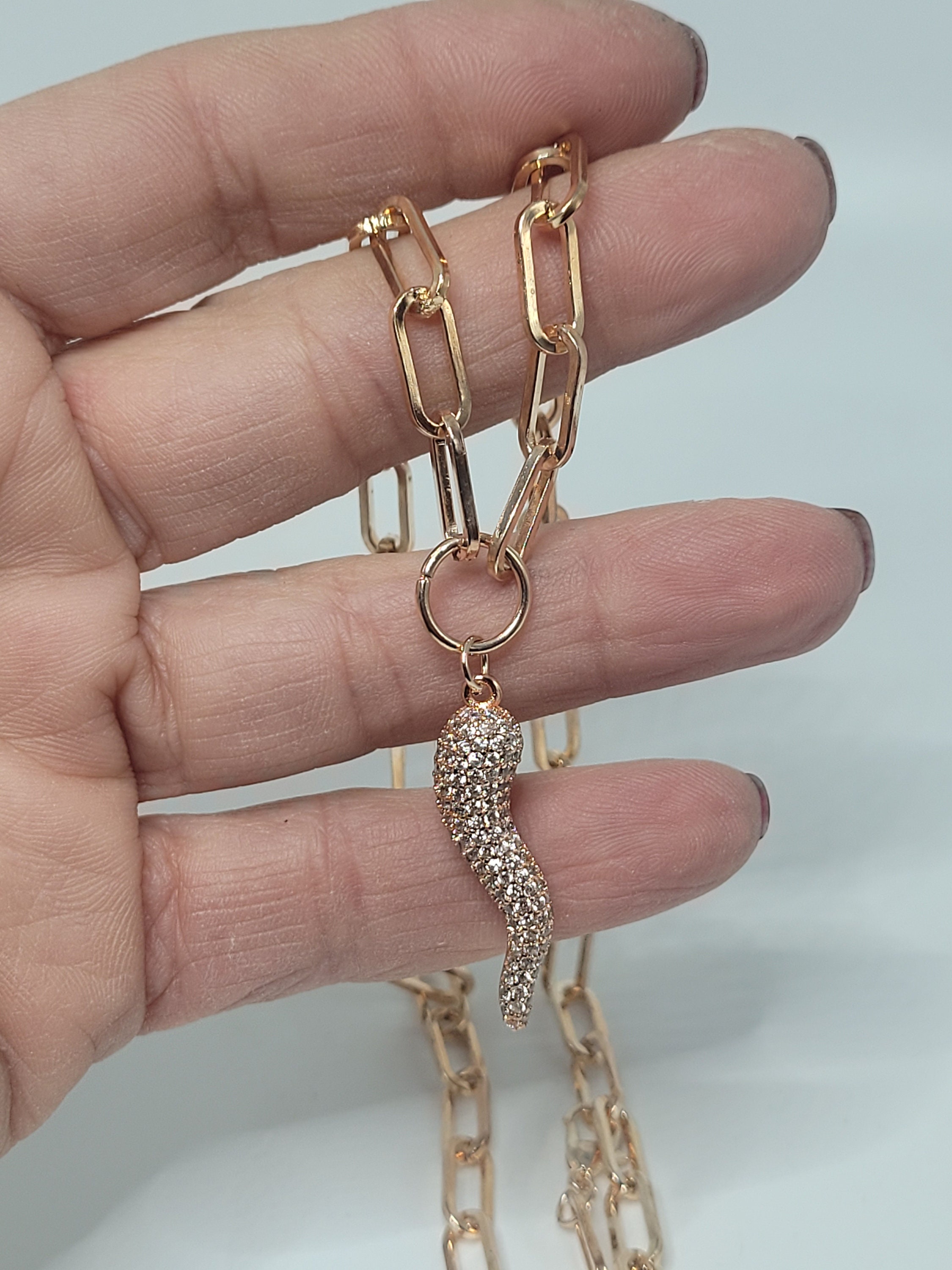 Italian Cornicello CZ Bling Iced Out Rose Gold Horn/pepper - Etsy