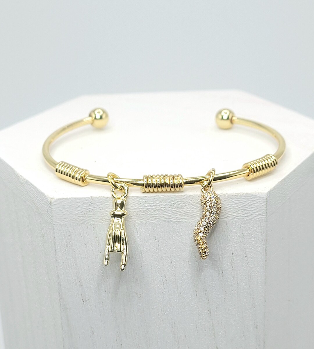 Italian Luck Gold Cornicello and Mano Cornuto Hand CZ Bling or Plain ...