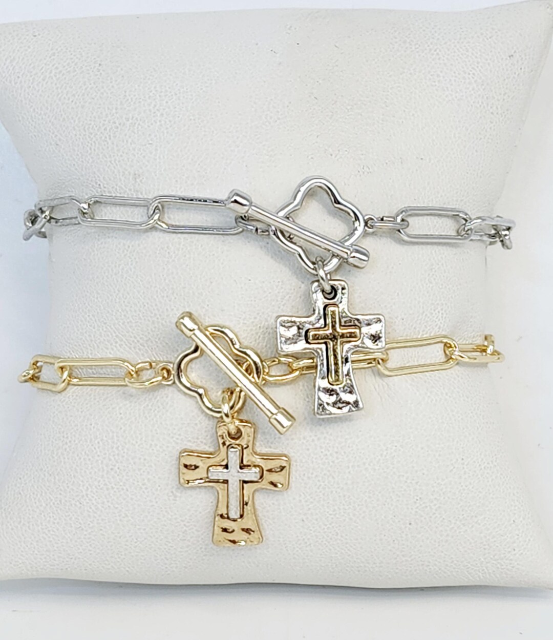 Vintage Square Gold Cross Trendy Paperclip Chain Toggle Bracelet ...