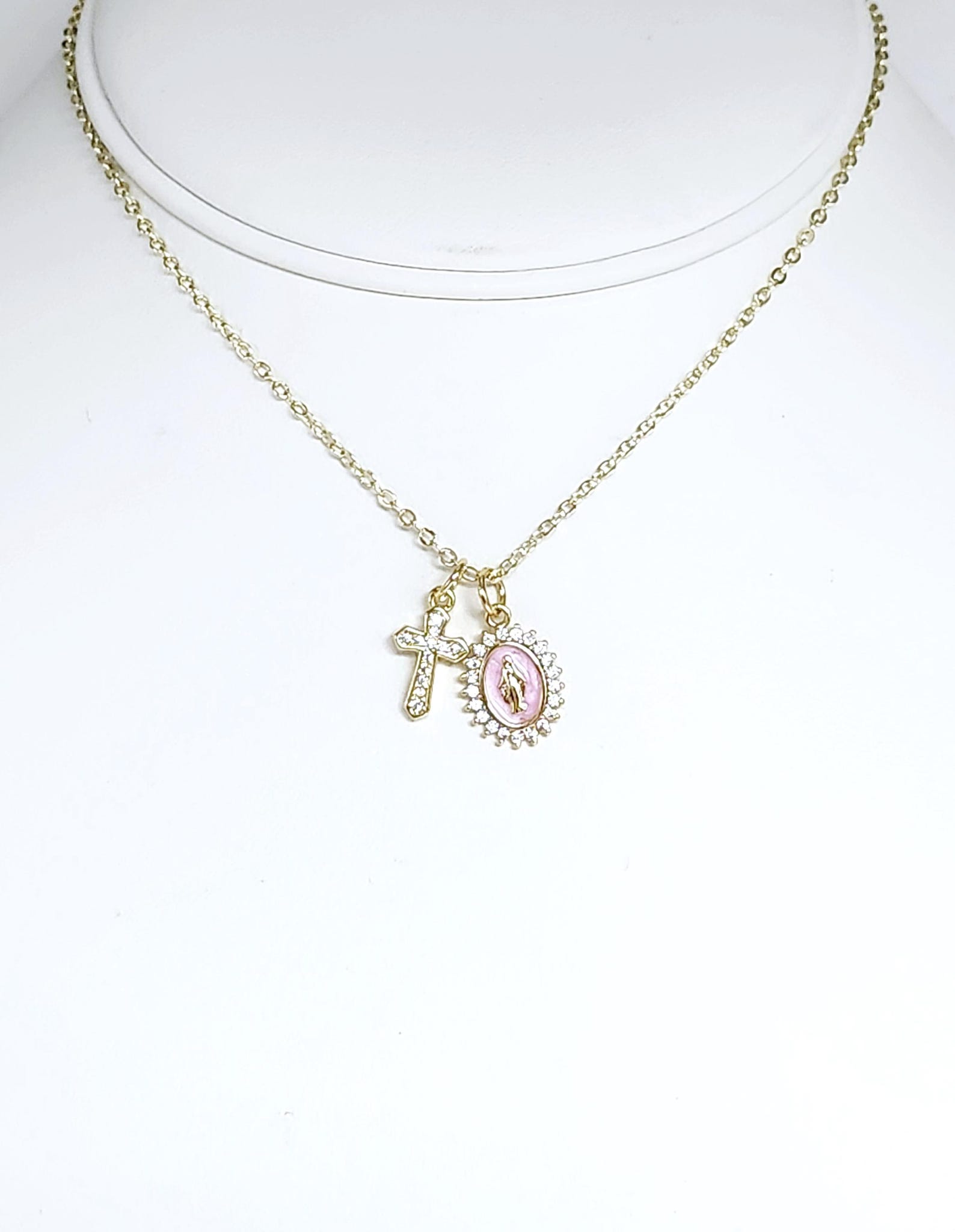 Catholic Cross Miraculous Mary Medal Dainty Necklace Classic Cubic ...