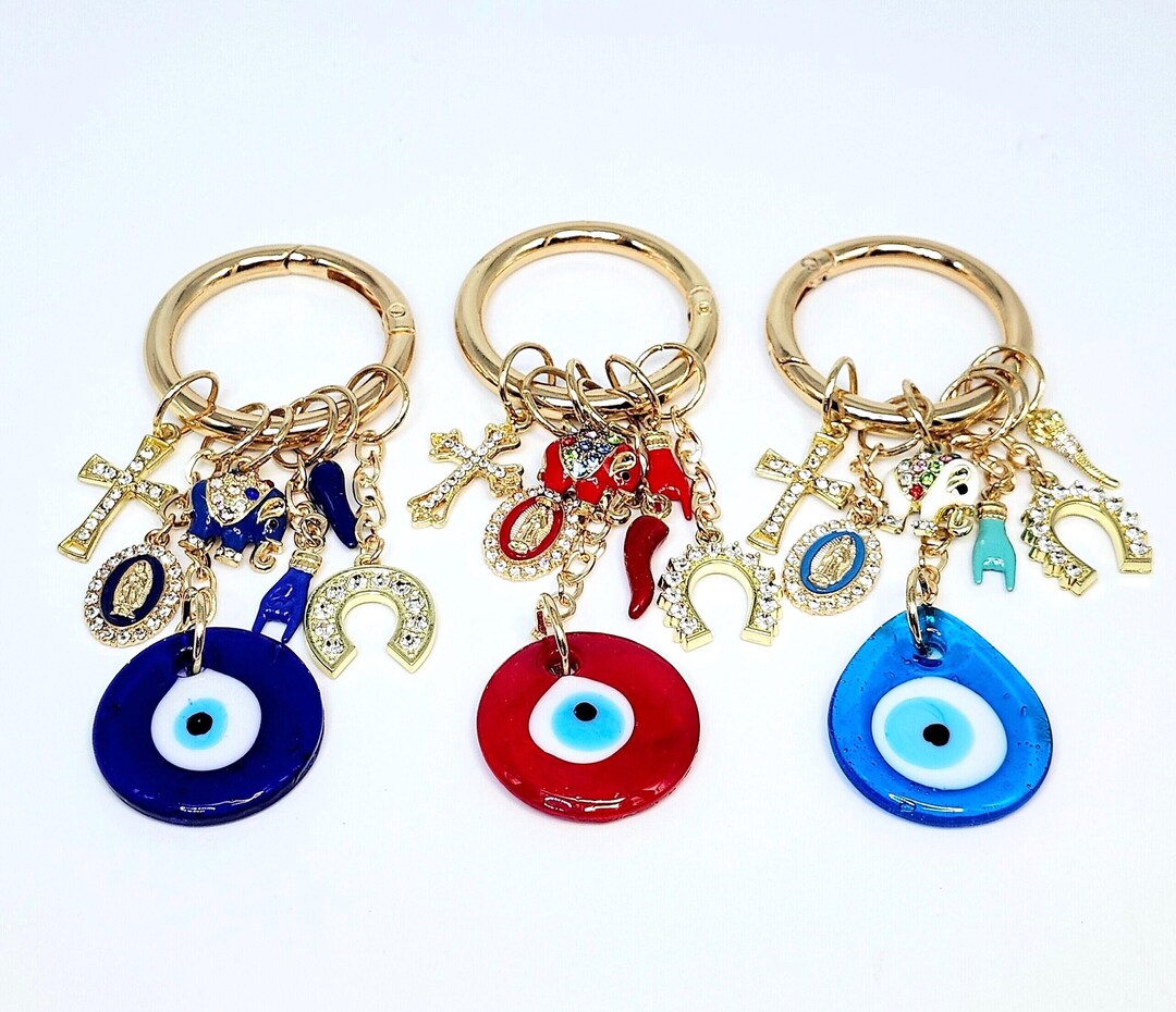 Evil Eye Protection Keychain W Cross Virgin Mary Italian Horn Lucky ...