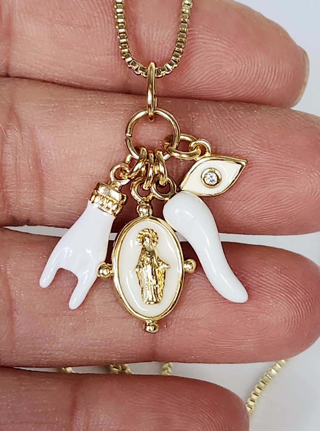 Italian Horn Hand Blessed Mother Mary Evil Eye Lucky Multi Charm Trendy ...