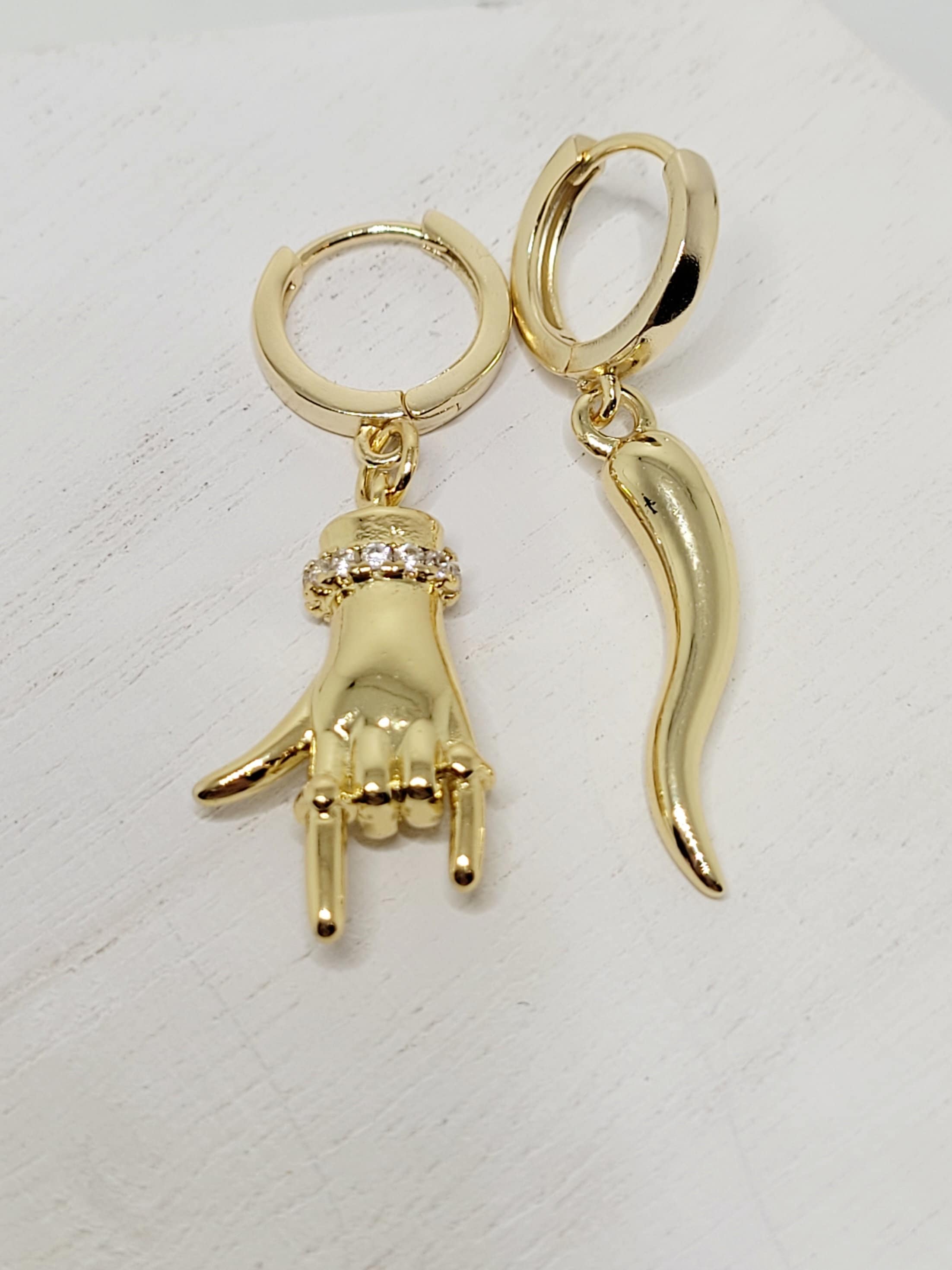 Italian Cornicello Horn Mano Cornuto Micro Pave Figa Hand Malocchio ...