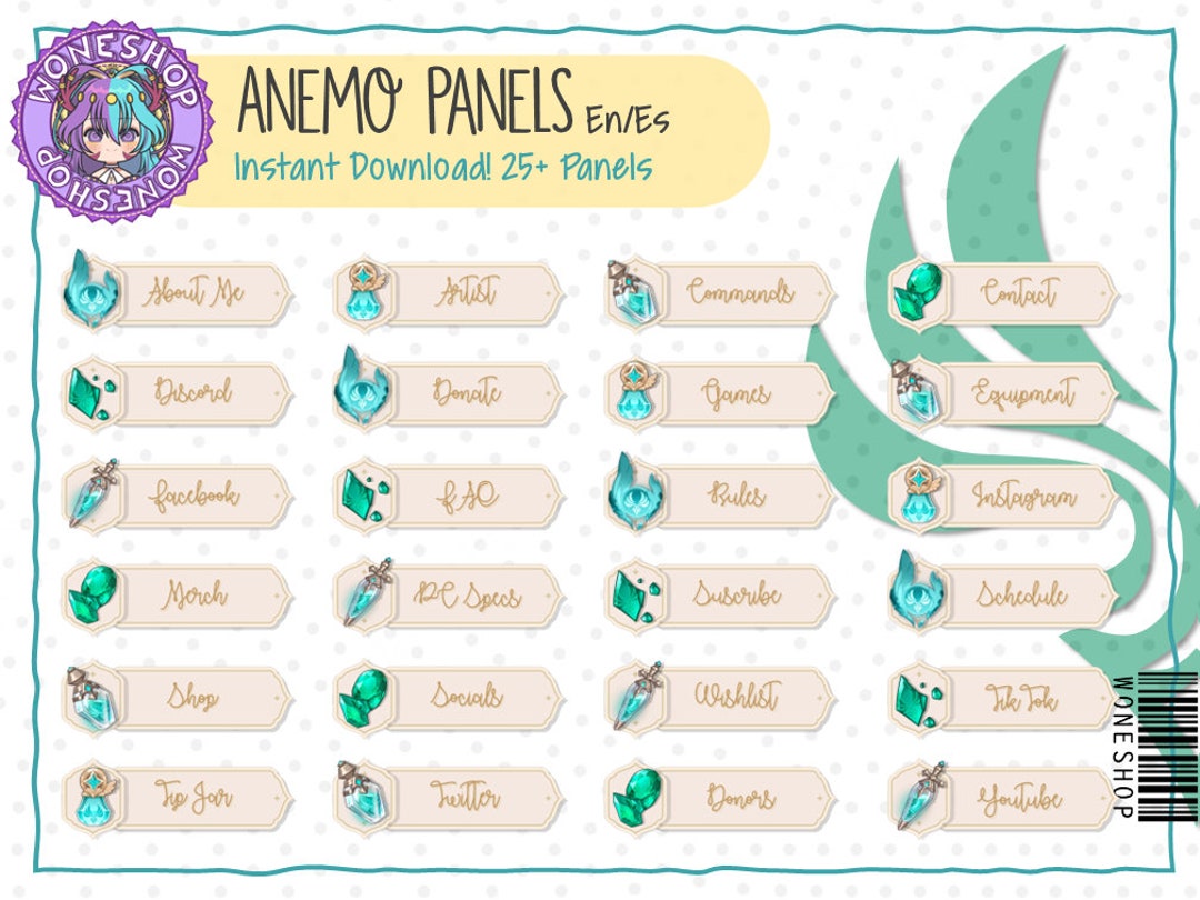 TWITCH PANELS en/es: Anemo Genshin Impact - Etsy