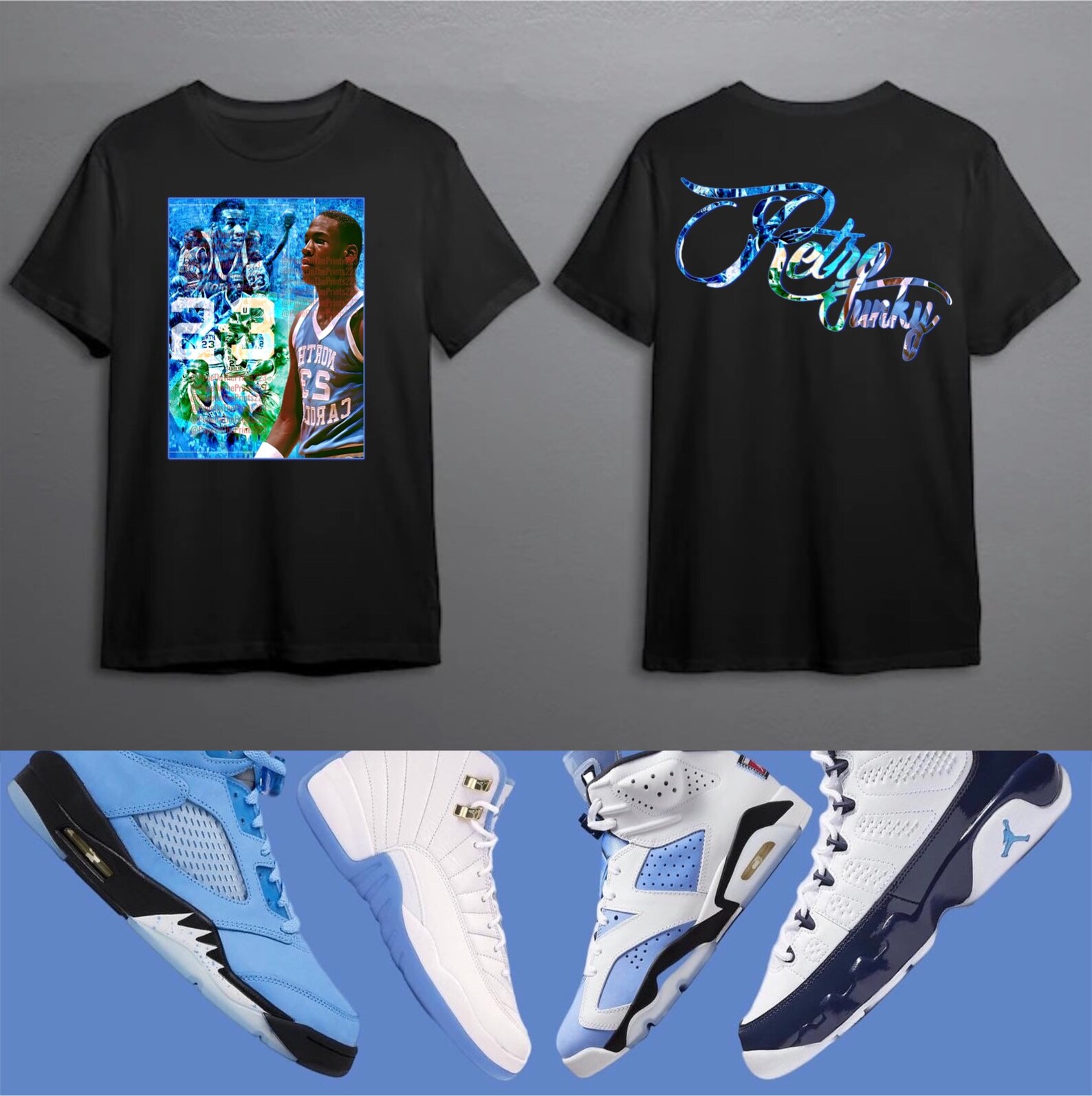 Retro UNC Michael Jordan Custom Design Shirt to Match Multiple UNC ...