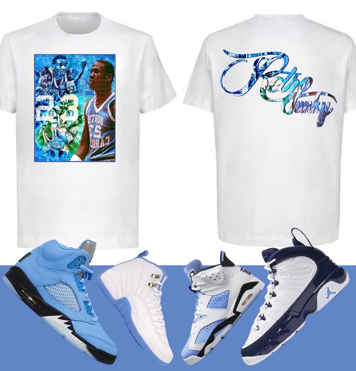 Retro UNC Michael Jordan Custom Design Shirt to Match Multiple UNC ...