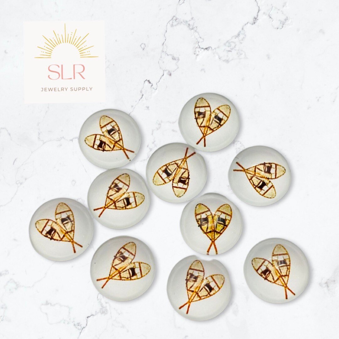 12mm Snowshoes on White Background Round Glass Cabochons DIY Jewelry ...