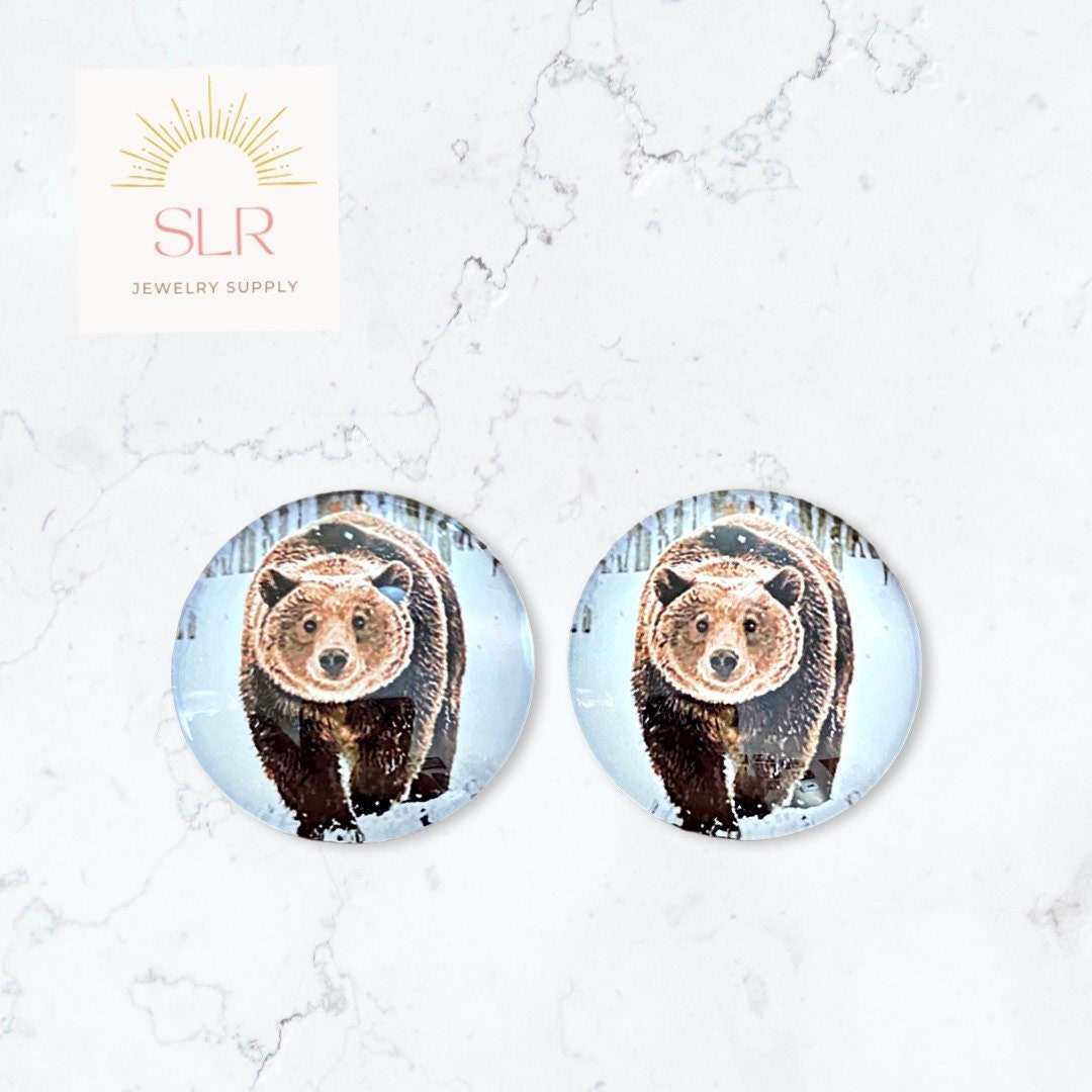 25mm Brown Grizzly Bear Round Glass Cabochons DIY Jewelry Set of 2 - Etsy