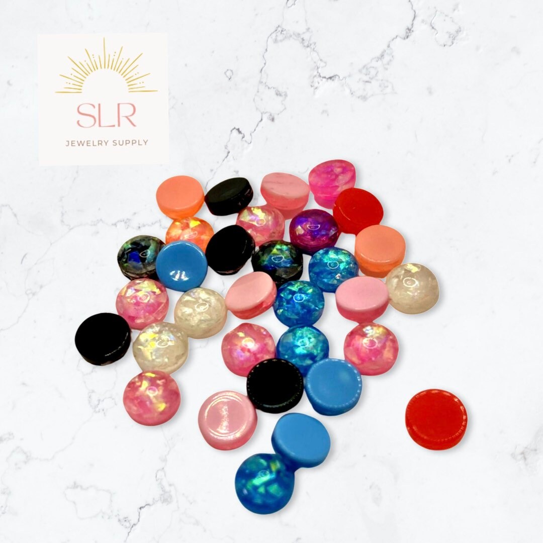 6mm Multiple Colours Iridescent Fleck Round Resin Flatback Cabochons ...