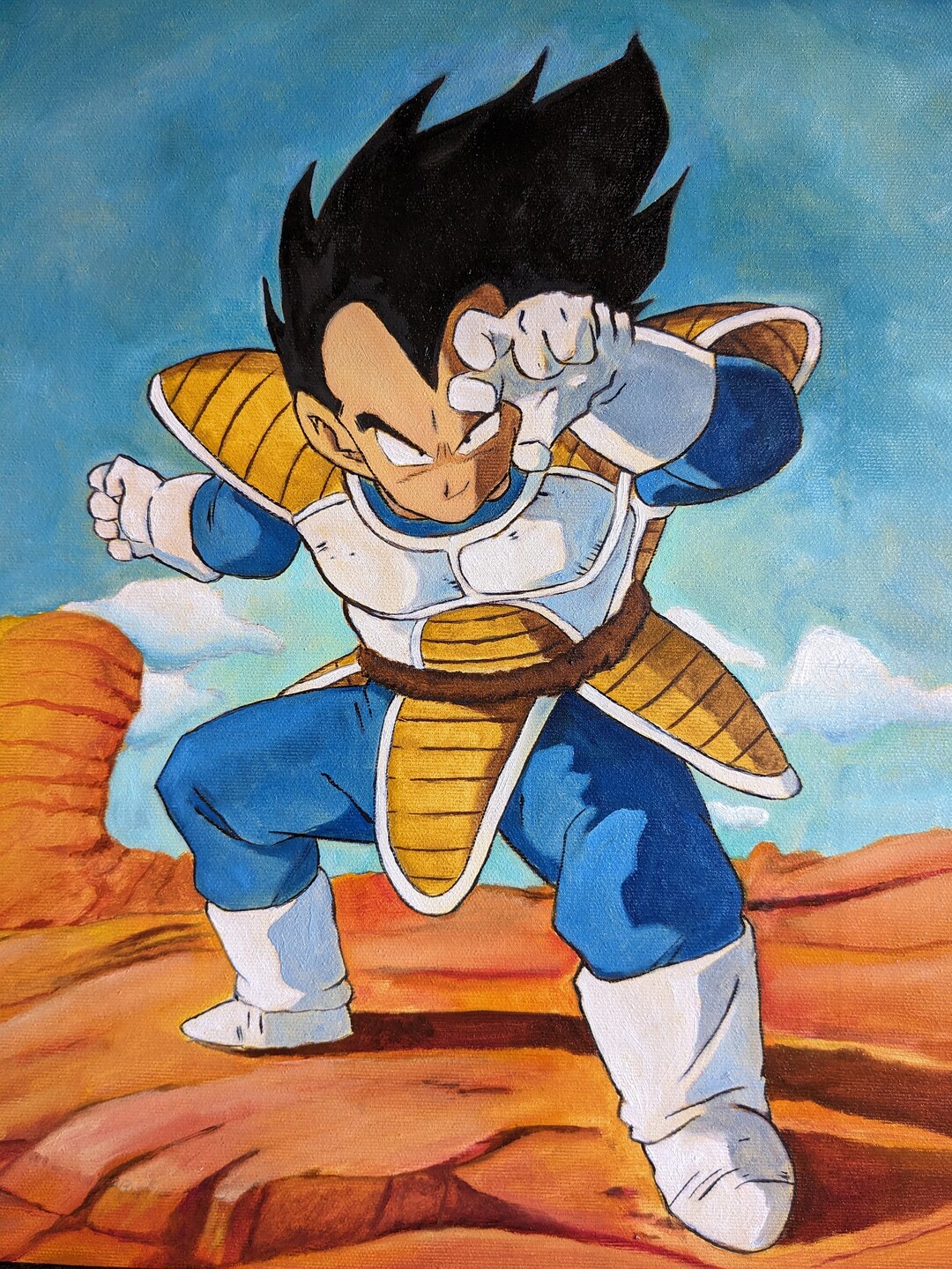 Peintures à l'huile originales Dragon Ball Z 2 portraits Goku et Vegeta ...