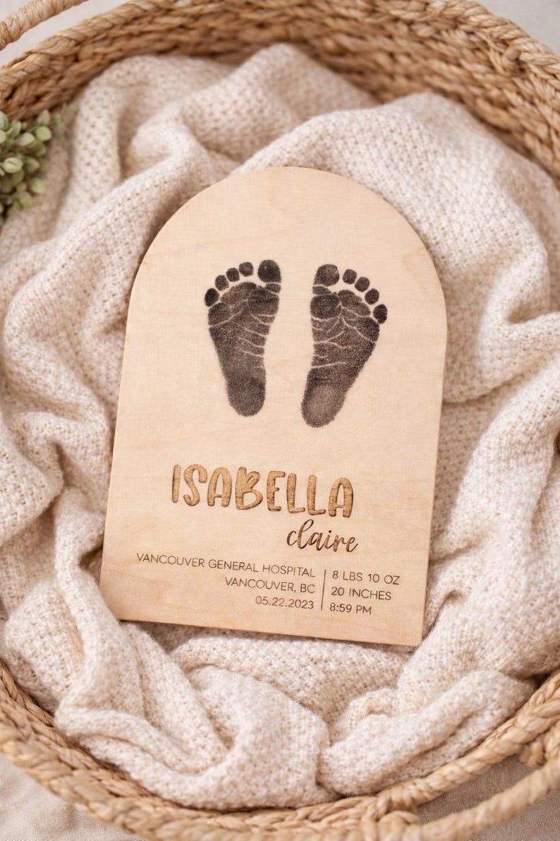 Footprint Baby Plaque | Handprint Baby Plaque | Personalized Baby Birth ...