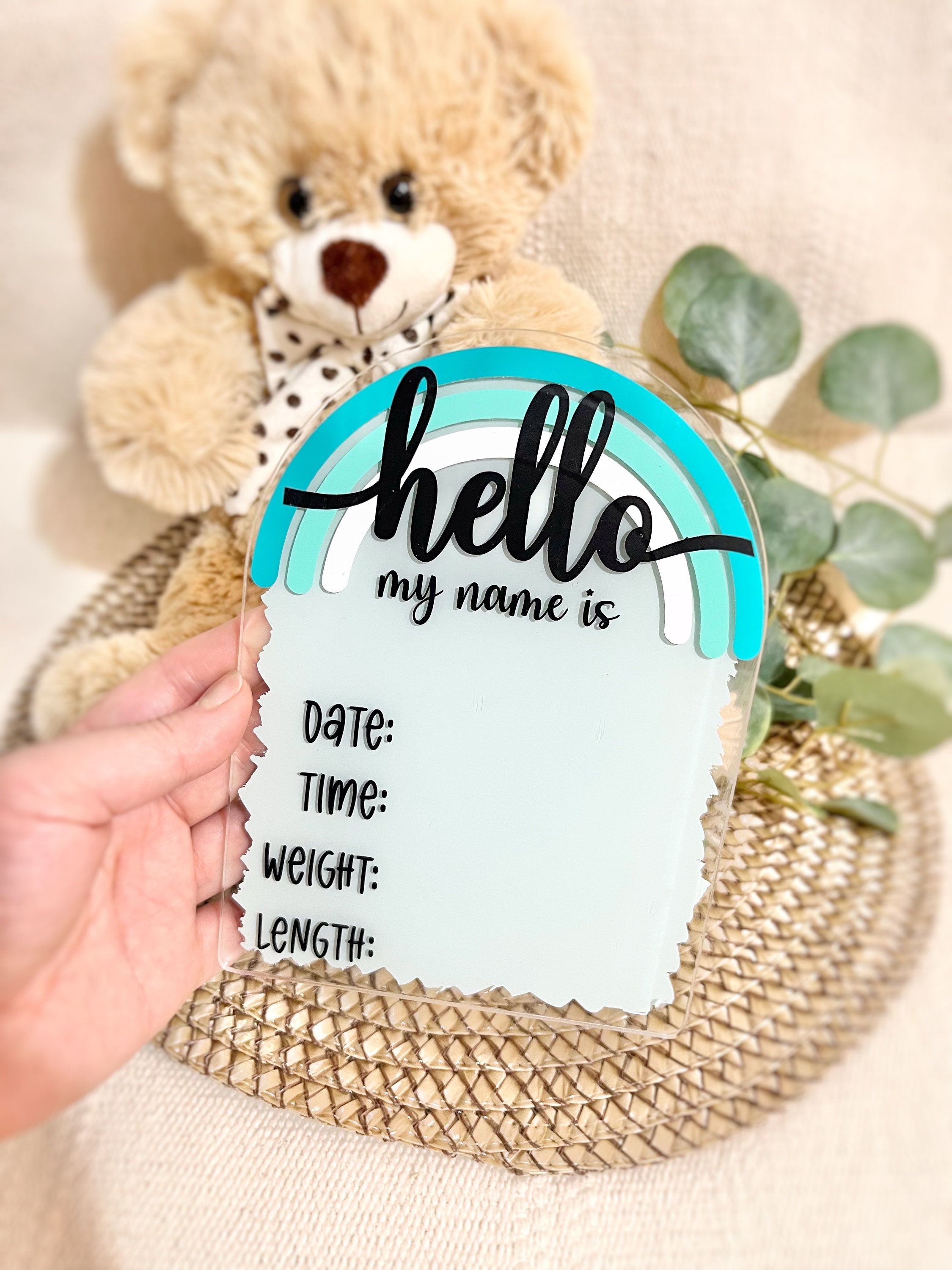 Baby Name Announcement Sign Hello My Name is Sign Erasable - Etsy Canada