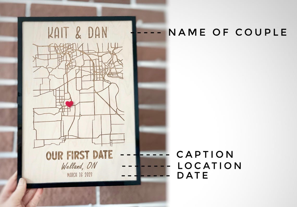Where We Met Map | Engraved Map | Our First Date | Newly Wed Gift ...