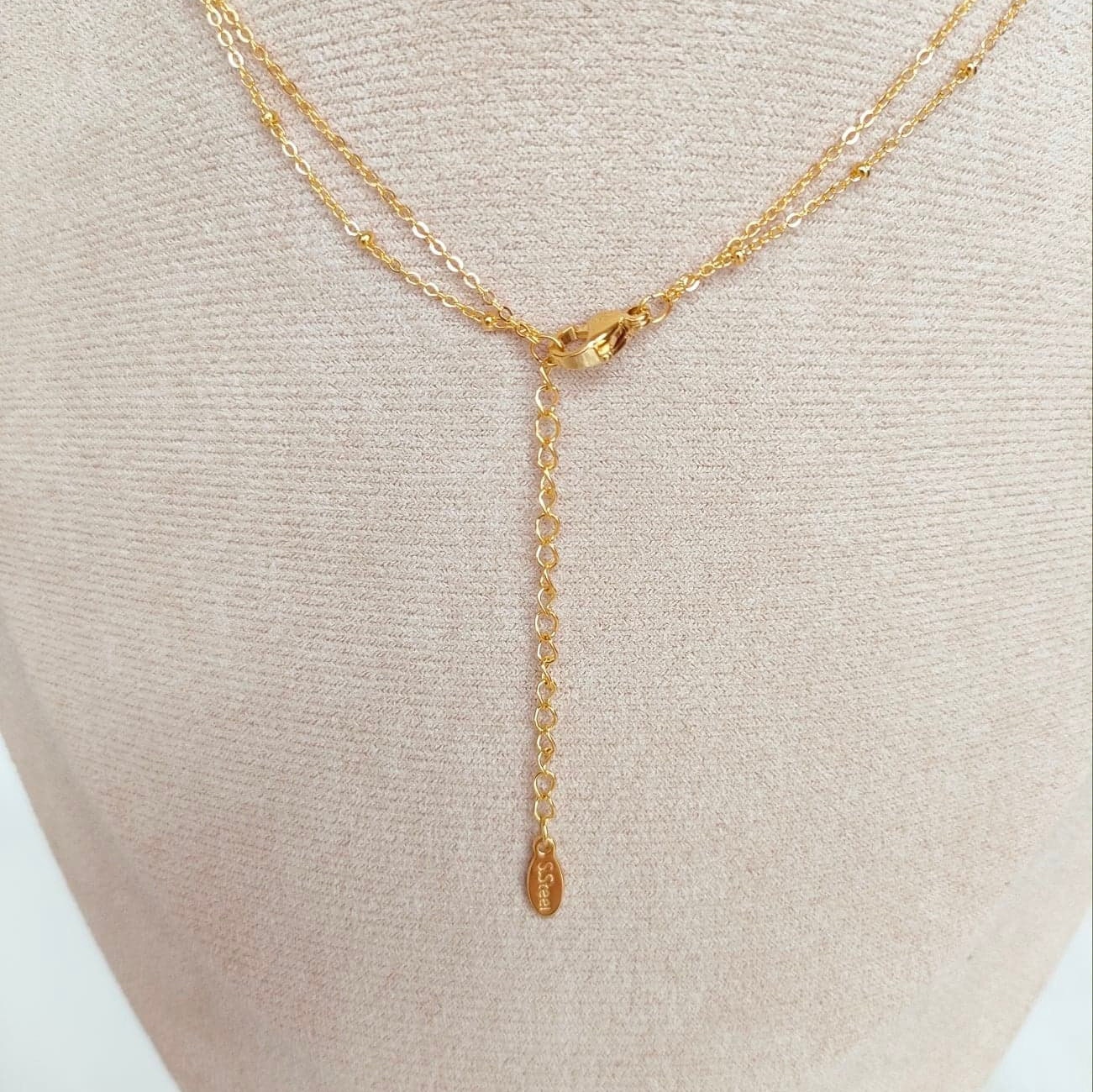 Collier AGATE trèfle blanc nacré, double chaîne dorée acier inoxydable ...