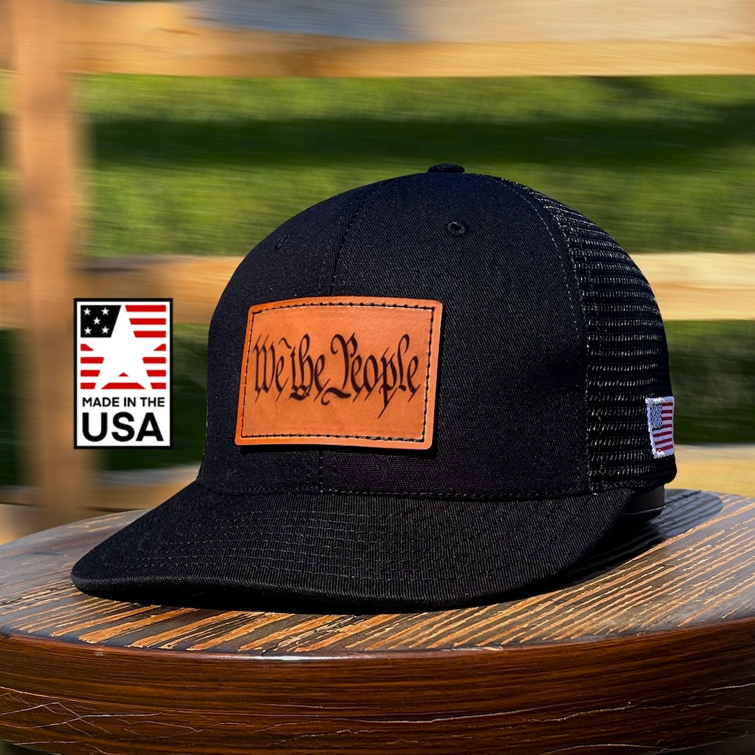 We the People Leather Patch Hat Adjustable Mesh Back Snapback Made in the USA Patriotic ...