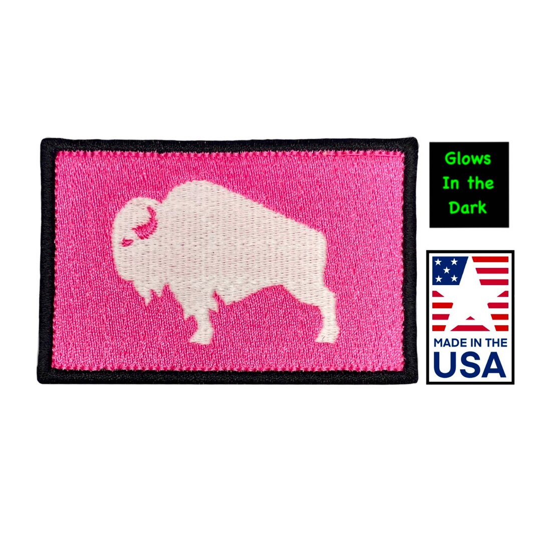 Pink Tactical Patch, American Bison Glow in the Dark Morale Badge, Gift for Her, Hook and Loop ...