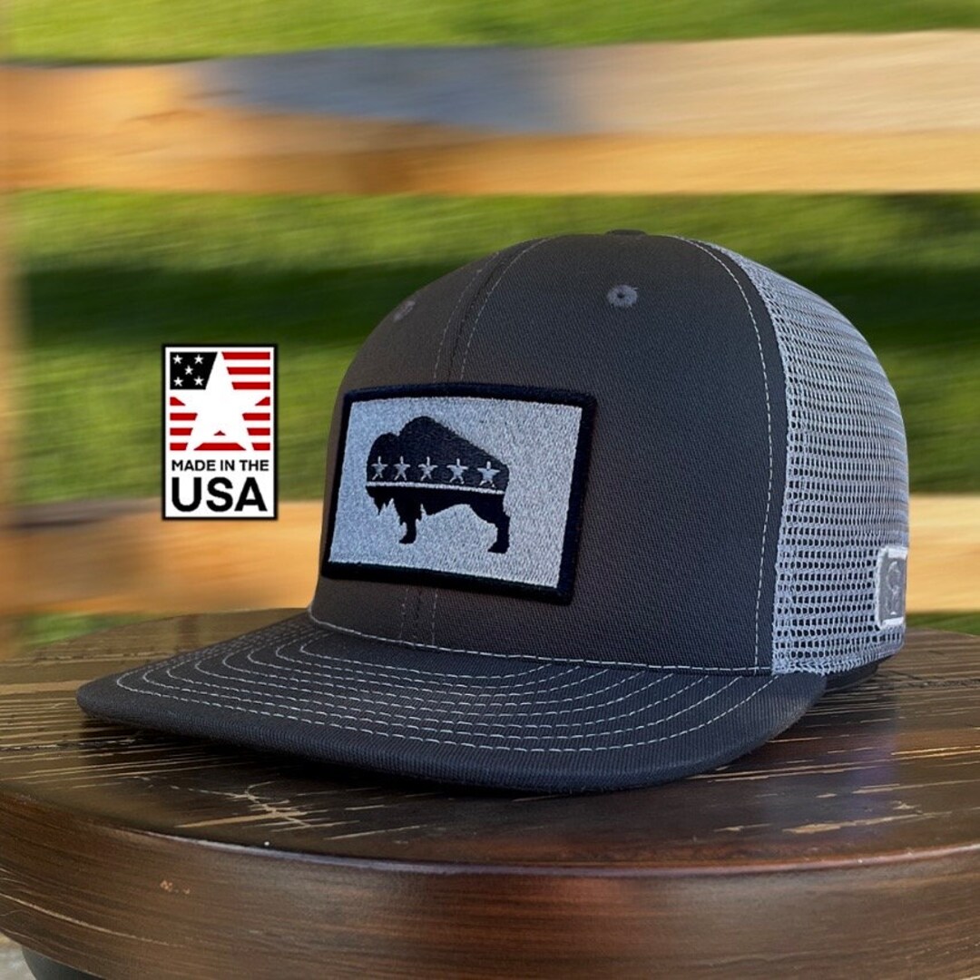 Dark Gray Bison Patch Snapback Hat With Light Gray Mesh Adjustable ...