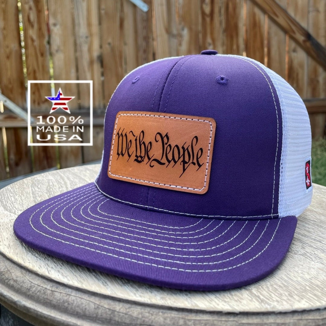 We the People Hat Mesh Back Snapback Tan Leather Patch Made in - Etsy