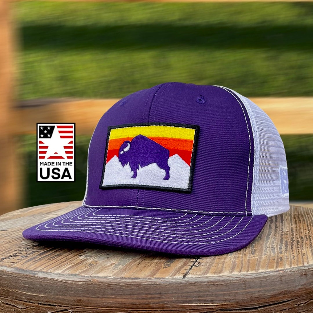 American Bison Custom Ball Cap | Purple Mesh Back Snapback | Made in ...