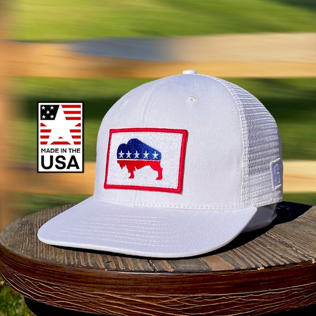 American Bison Custom Ball Cap Adjustable White Mesh Back Snapback Made ...