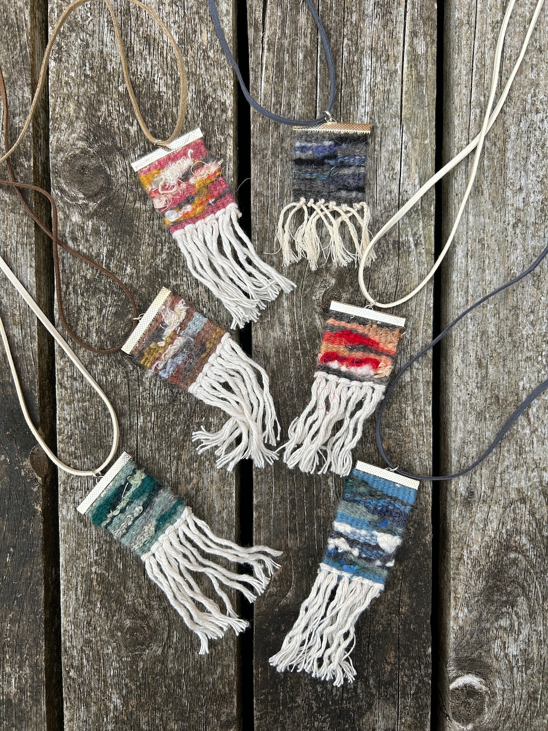 Woven Necklace Wool Pendant Blue Hand-made Necklace Statement Necklace ...