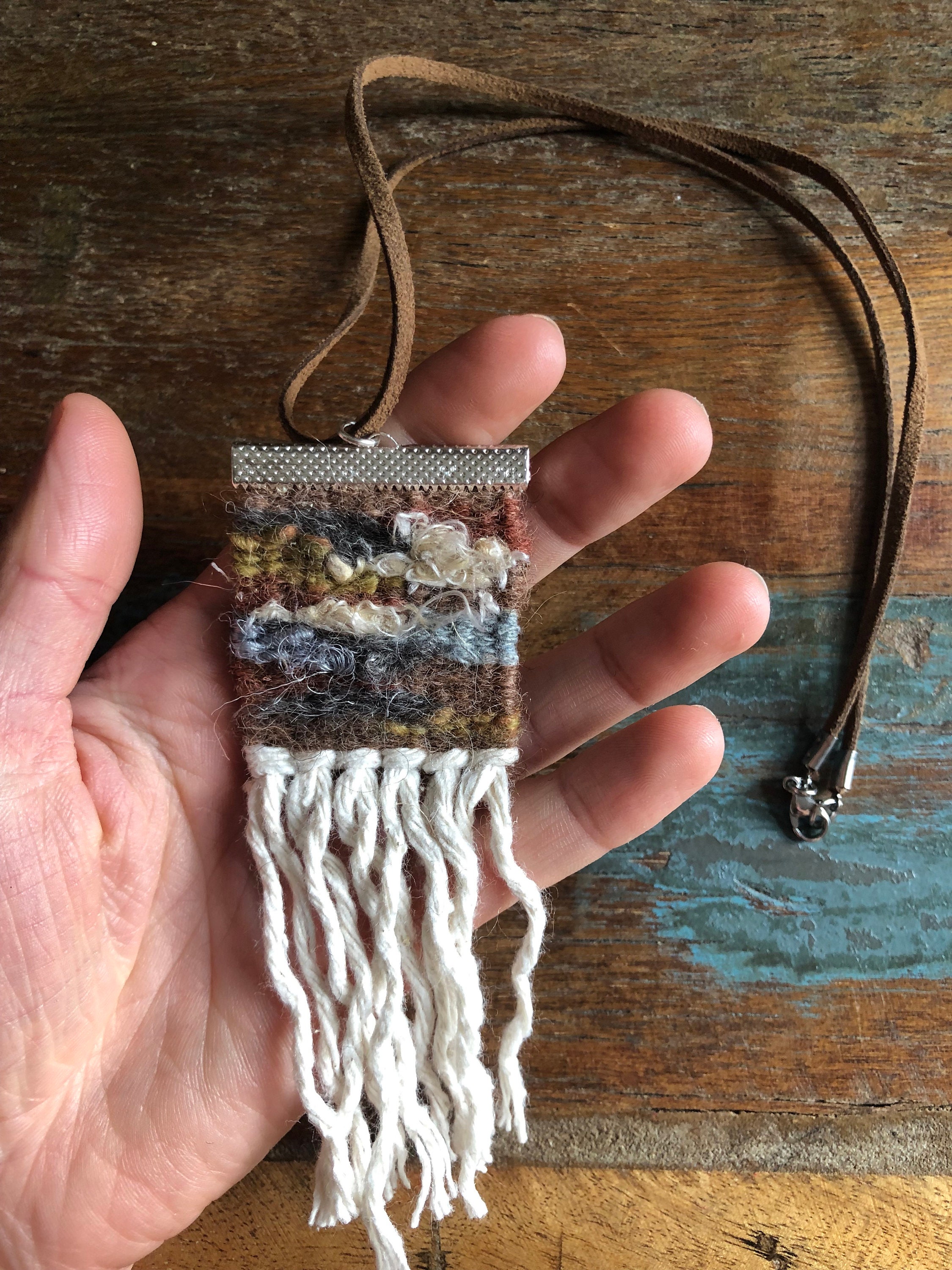 Woven Necklace Wool Pendant Blue Hand-made Necklace Statement Necklace ...