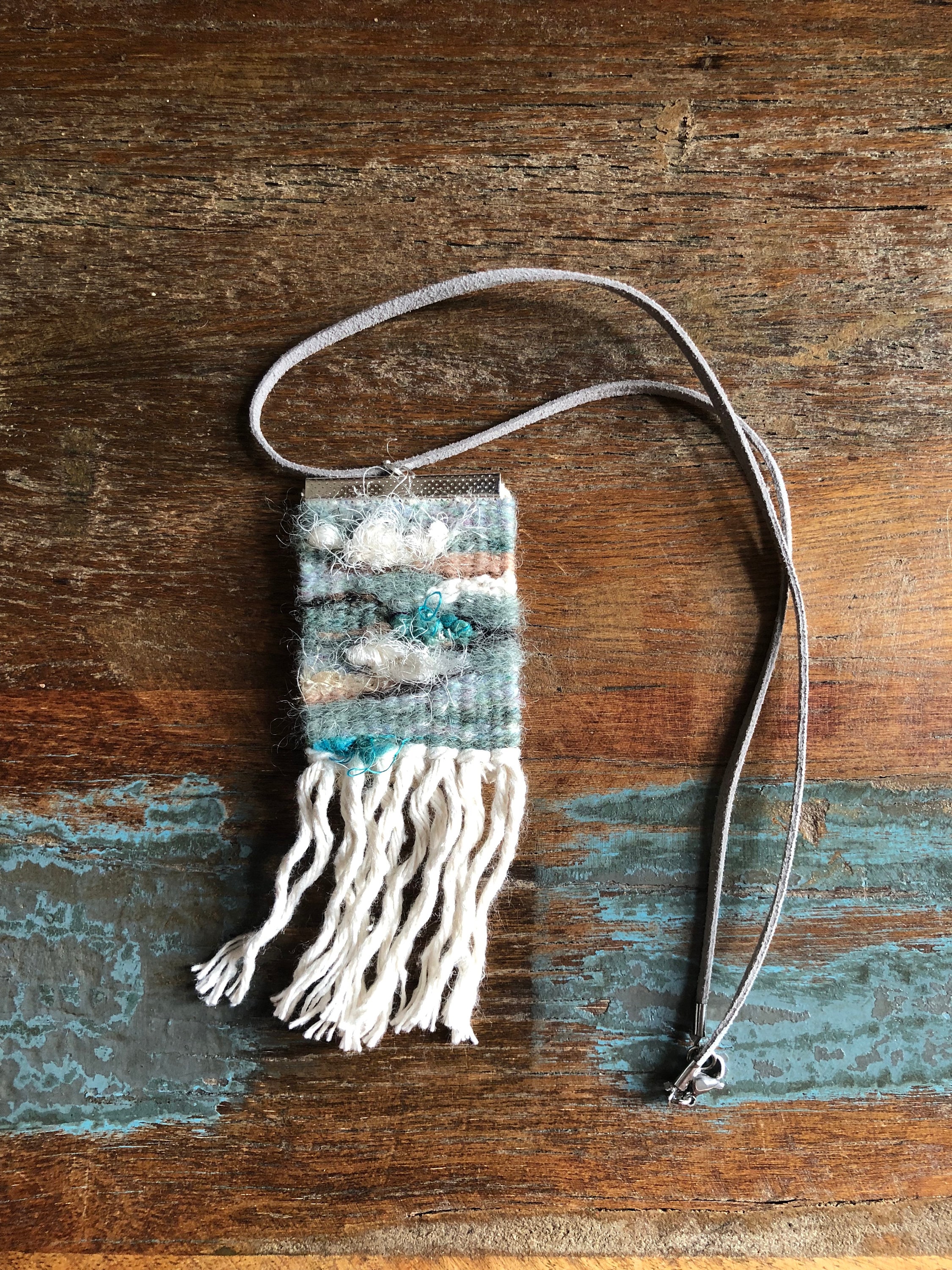 Woven Necklace Wool Pendant Blue Hand-made Necklace Statement Necklace ...
