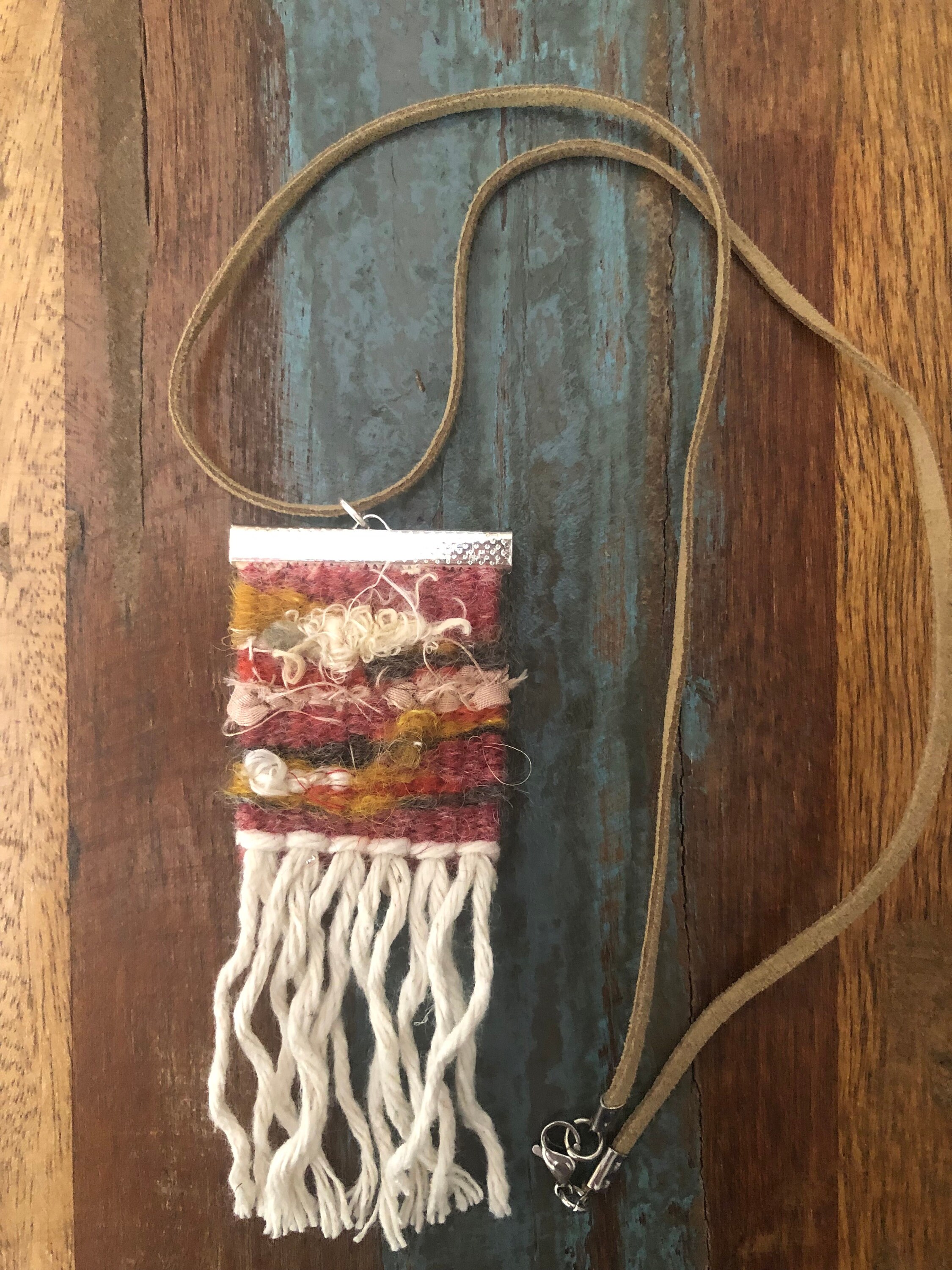 Woven Necklace Wool Pendant Blue Hand-made Necklace Statement Necklace ...