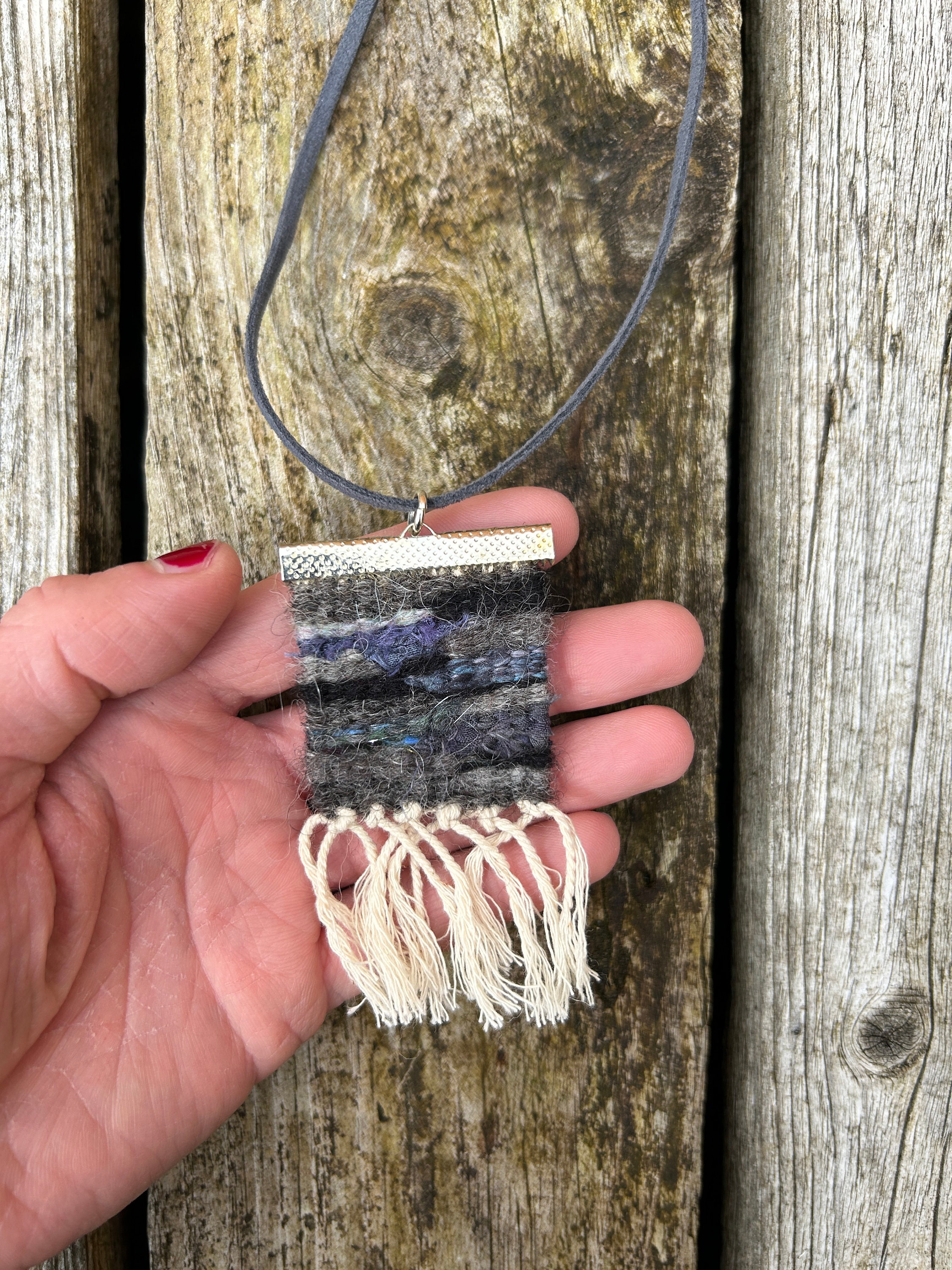 Woven Necklace Wool Pendant Blue Hand-made Necklace Statement Necklace ...