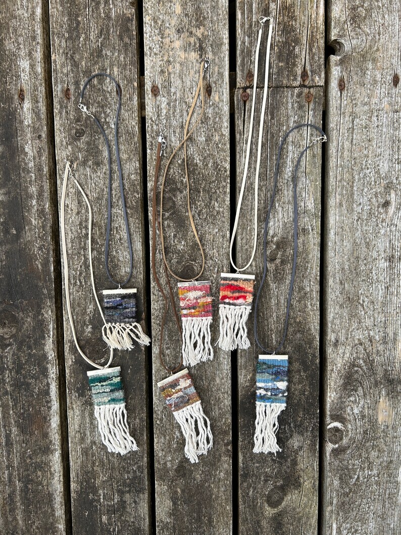 Woven Necklace Wool Pendant Blue Hand-made Necklace Statement Necklace ...