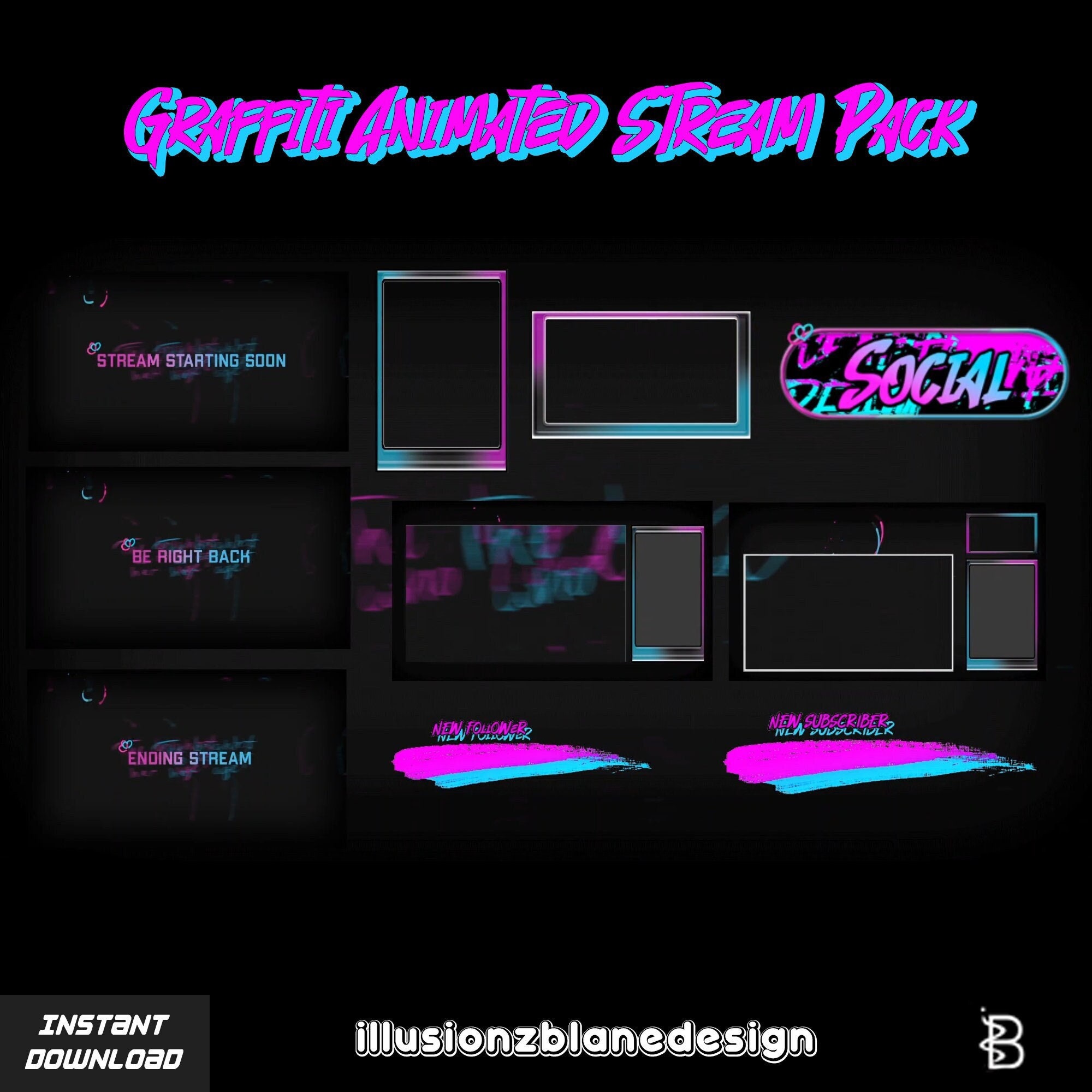 Animated Stream Package Graffiti | Twitch Overlay | Animated Borders ...