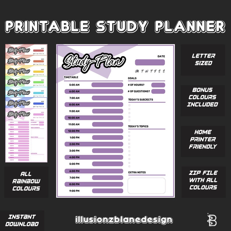 Printable Study Planner,easy to Print at Home, Simple Study Plan,letter Sized Instant Download ...