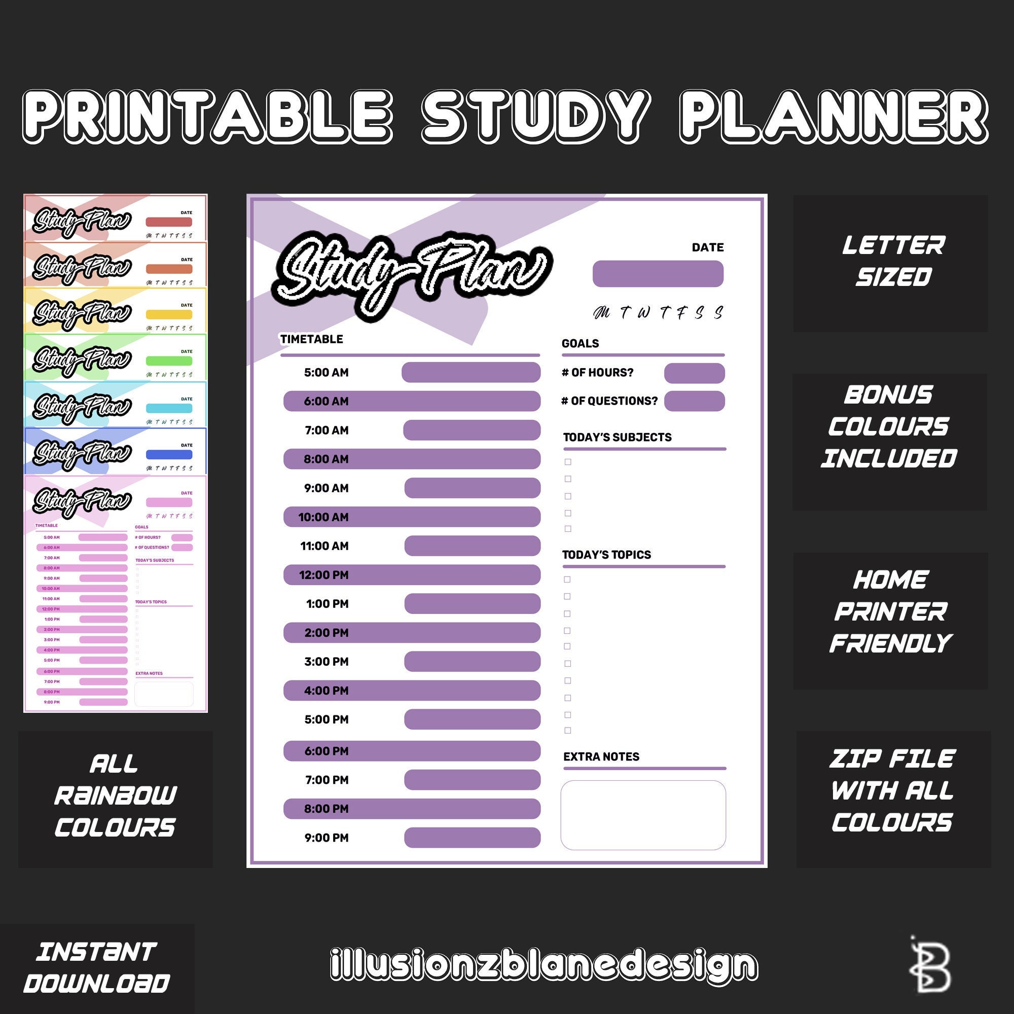 Printable Study Planner,easy to Print at Home, Simple Study Plan,letter ...