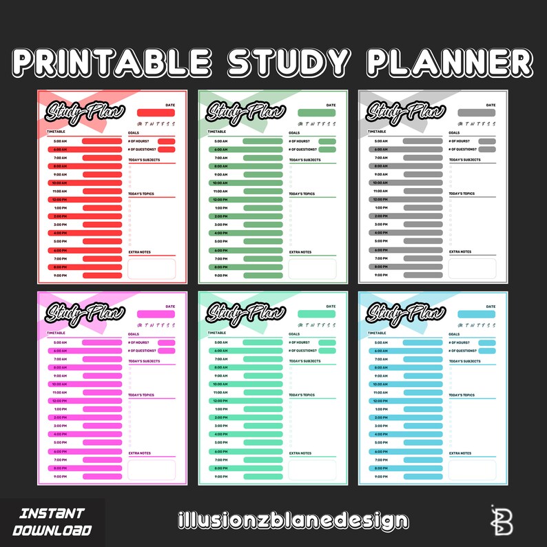 Printable Study Planner,easy to Print at Home, Simple Study Plan,letter ...