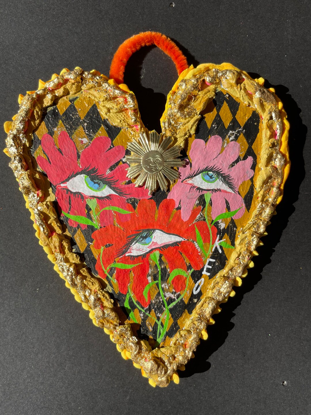 SACRED HEART Hanging Shrine three Eyed Flowers Design Larger - Etsy