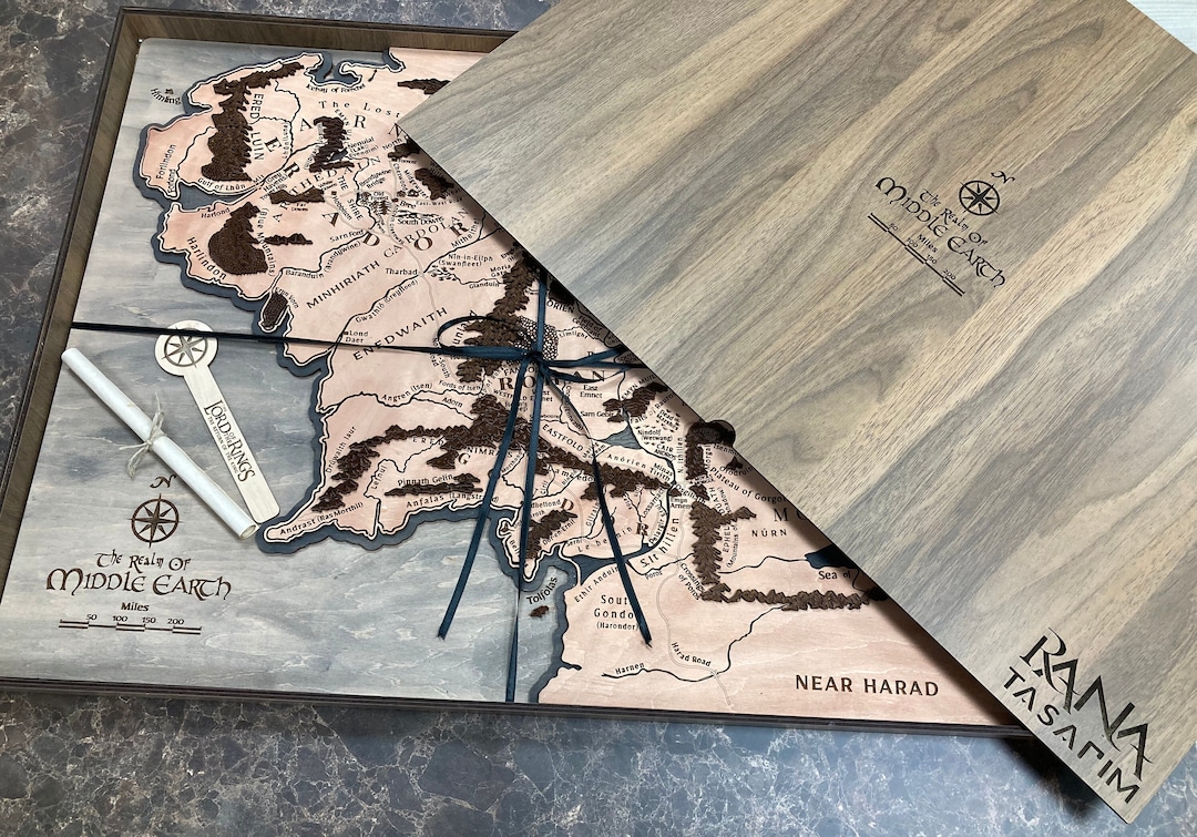 The Realm of Middle Earth Wooden Map - Etsy