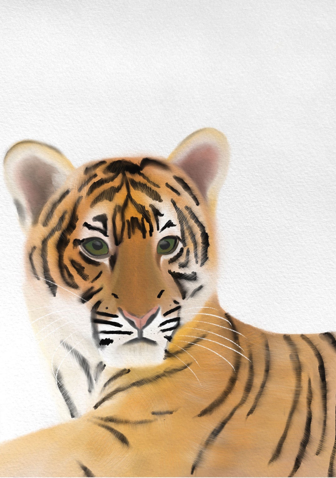 Baby Tiger Chalk Art Print Soft Nursery Wall Art Safari Animal Drawing ...