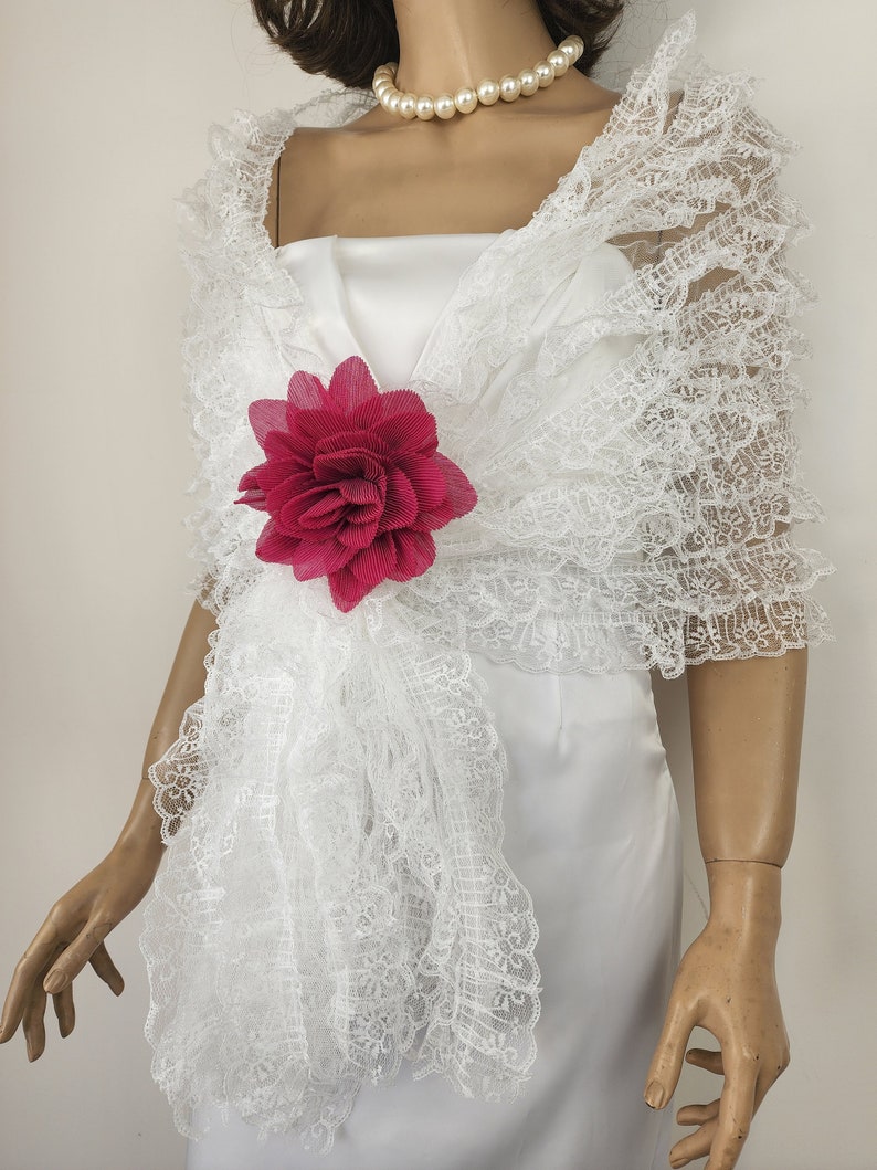 White Wedding Shawl, White Tulle Evening Shawl, Tulle Evening Wrap, off ...