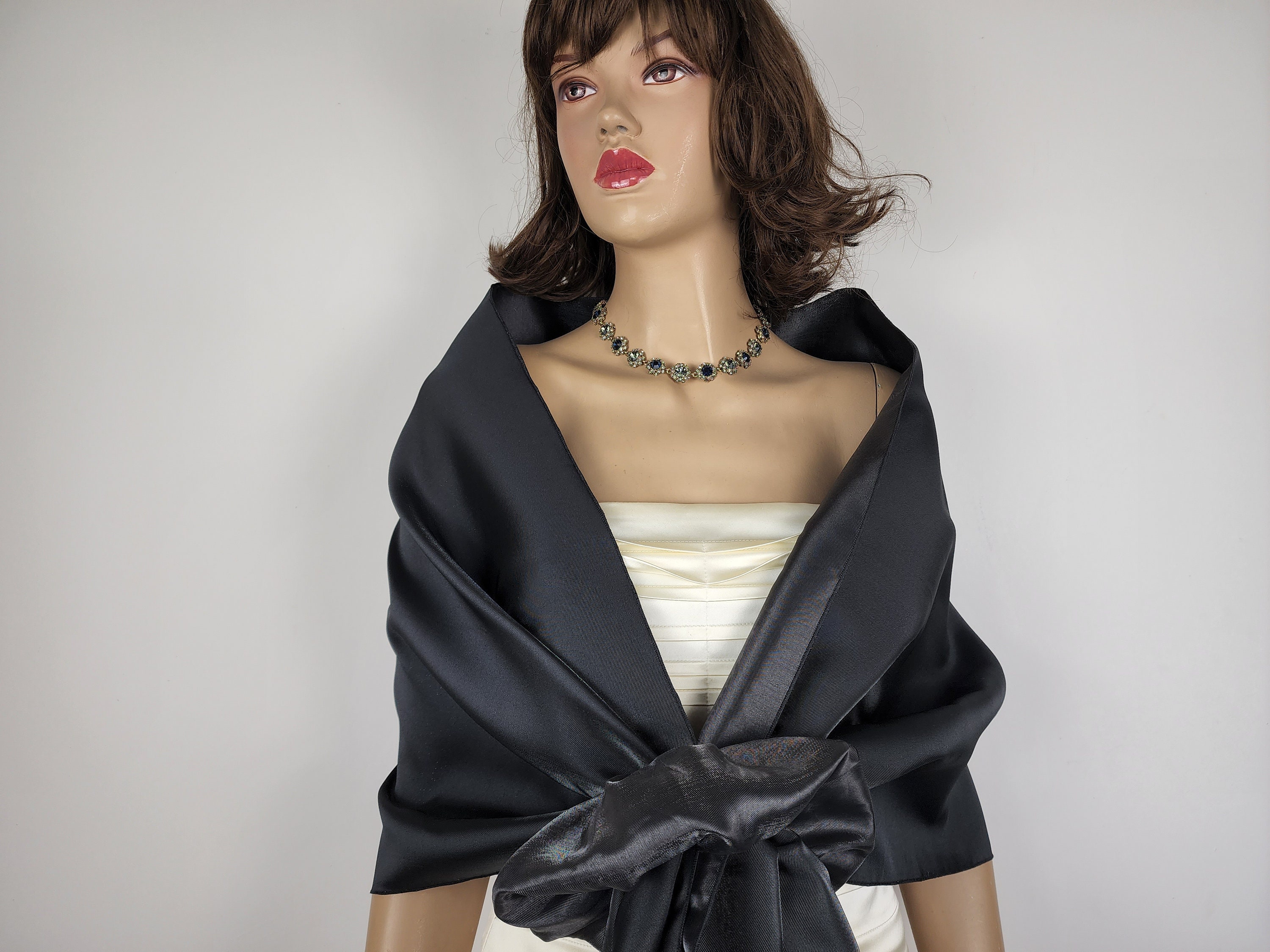 Oversized Black Satin Wrap Shawl, Black Satin Cover up Shawl, Black ...