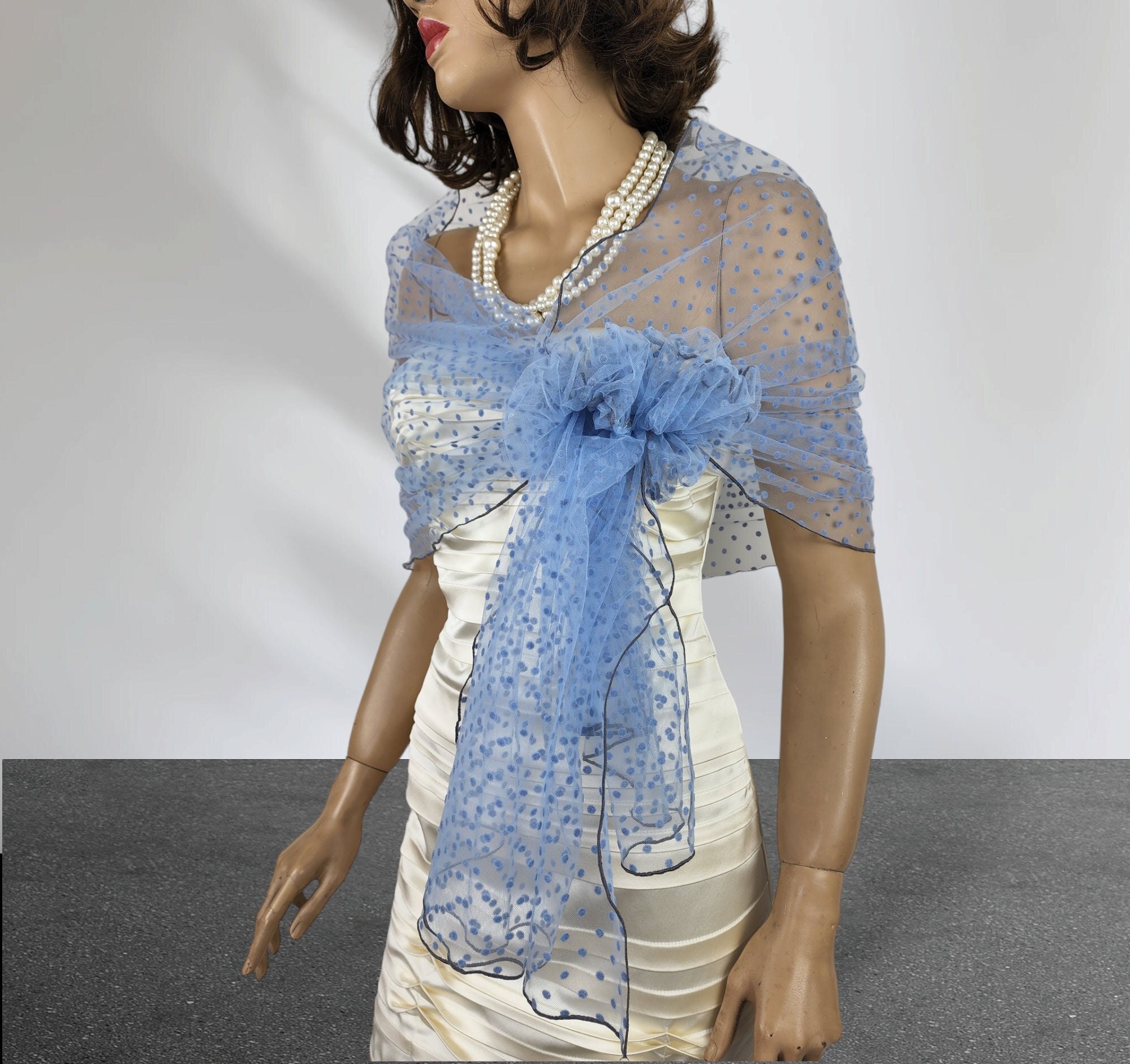 Oversized Blue Tulle Shawl: Dotted Wrap Shrug, Hands-free Design (200cm ...