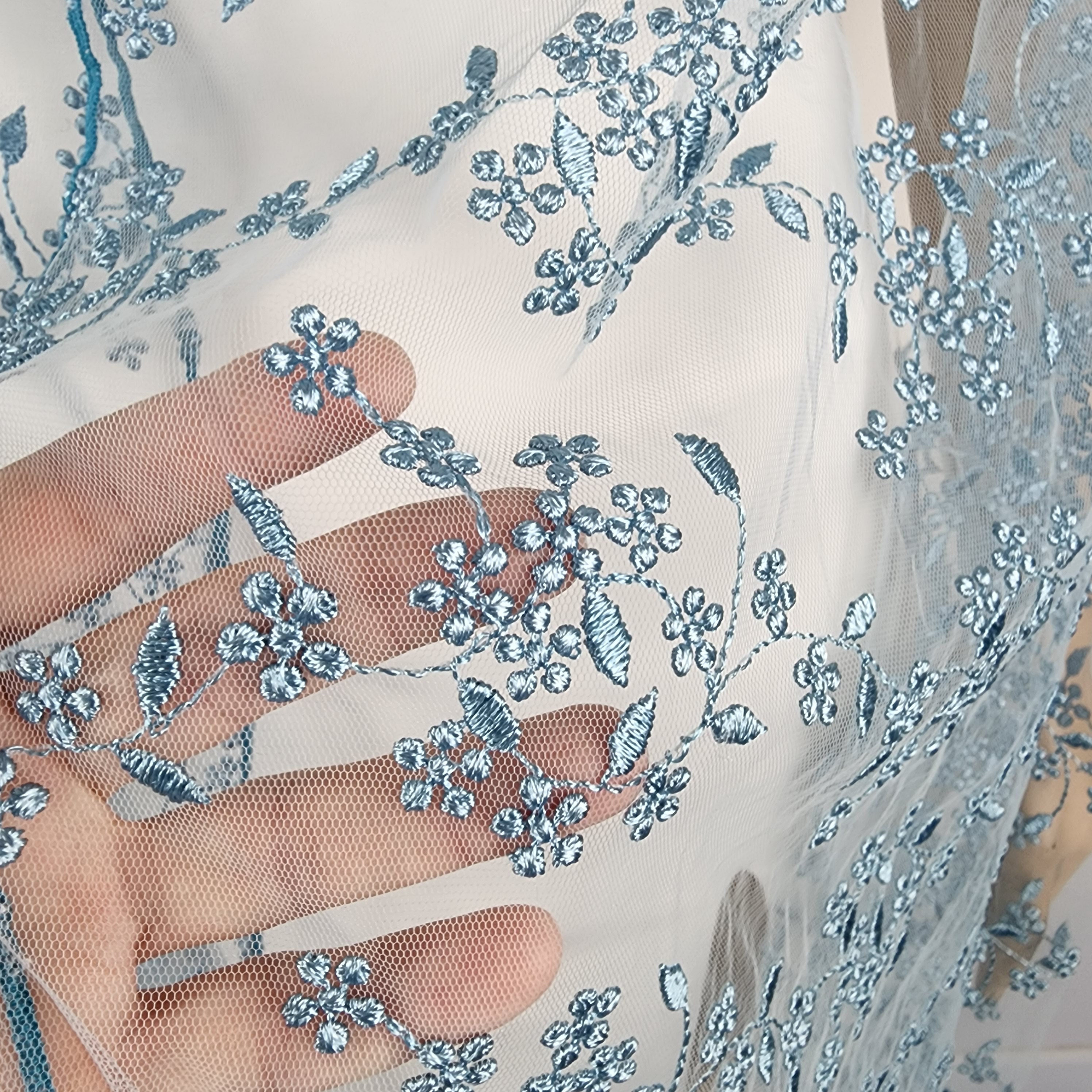 Blue Tulle Stole Shawl, Blue Floral Wrap Shrug, Hands Free Shawl, Blue ...