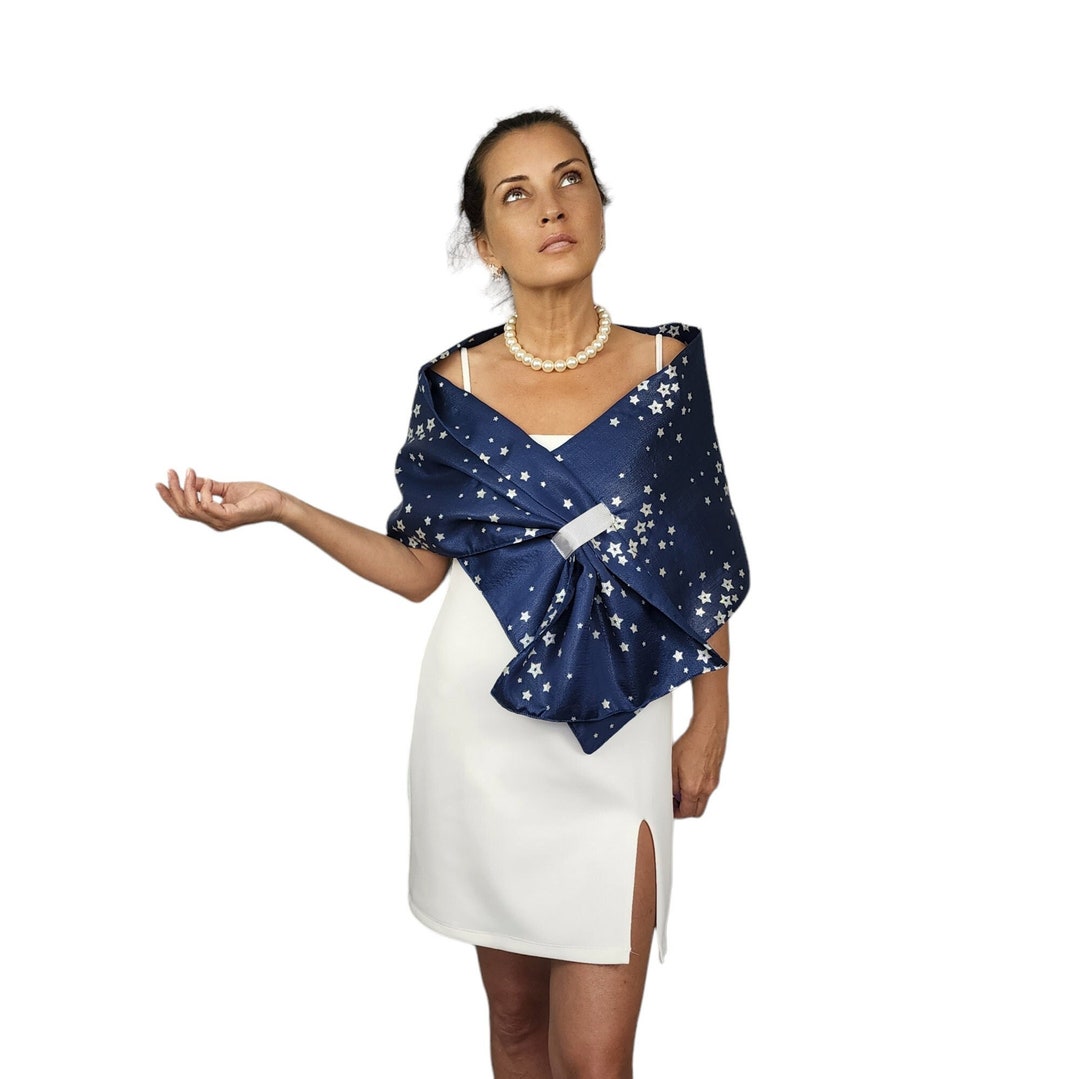 Navy Blue Satin Shawl: Formal Evening Wrap, Mother of the Bride - Etsy