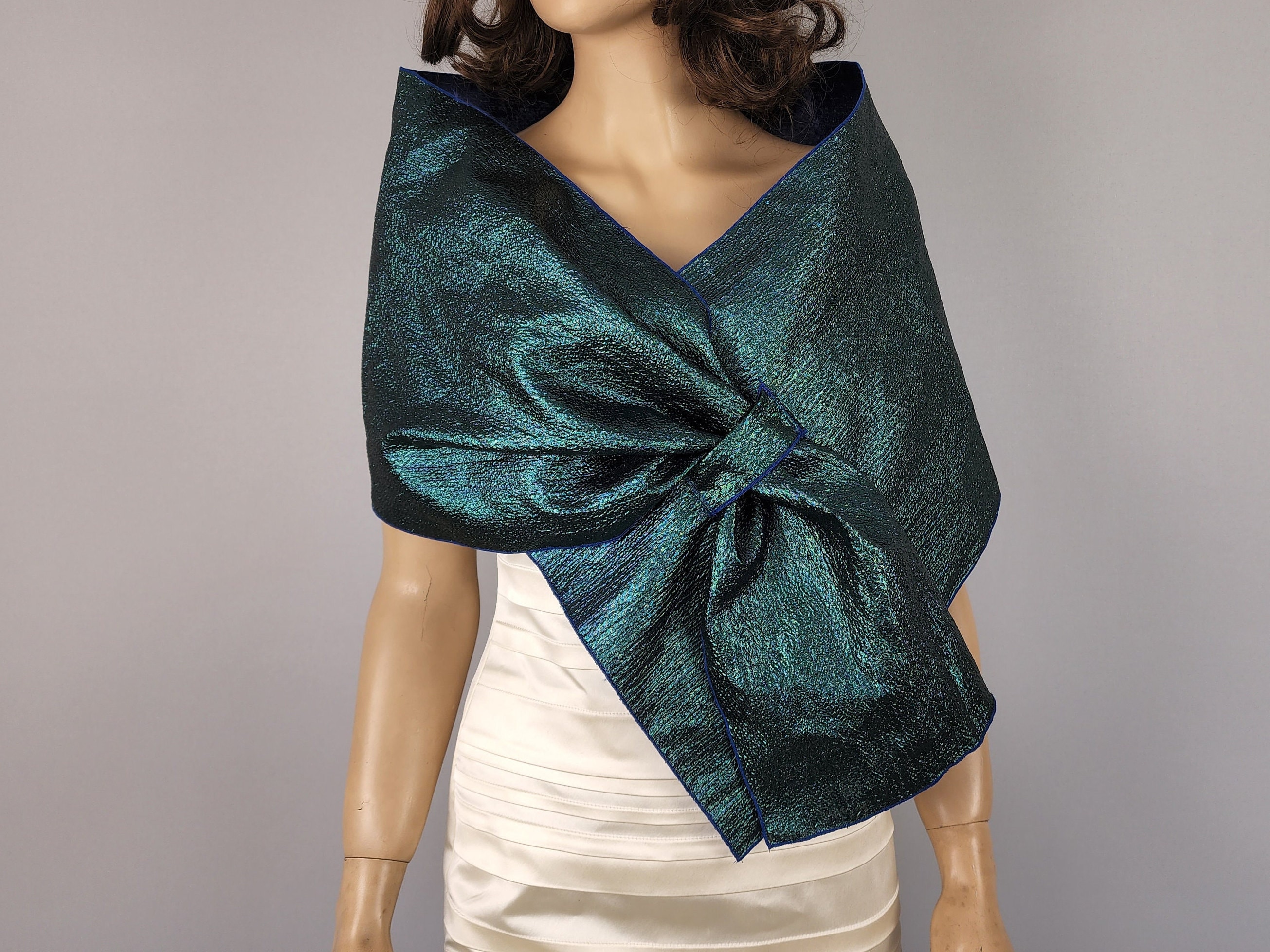 Double Sided Emerald Green Navy Blue Satin Wrap Shawl Dark - Etsy