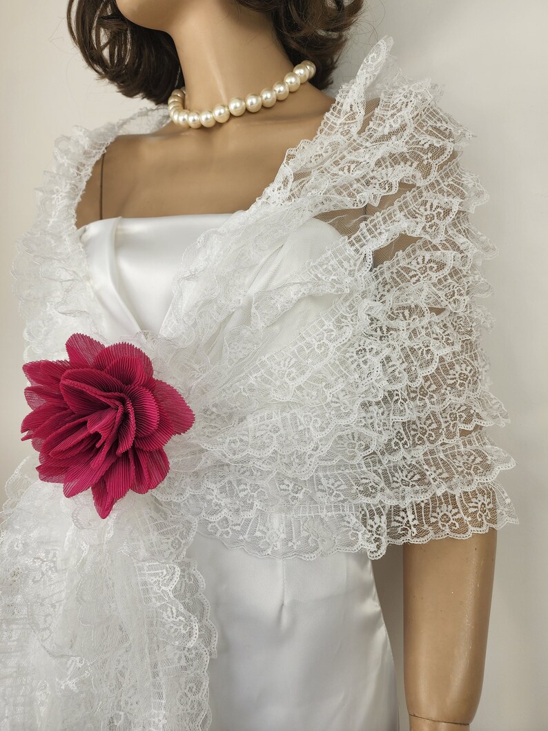 White Wedding Shawl, White Tulle Evening Shawl, Tulle Evening Wrap, off ...