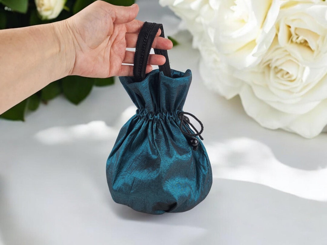 Peacock Blue Taffeta Potli Bag: Drawstring Wristlet Clutch - Etsy