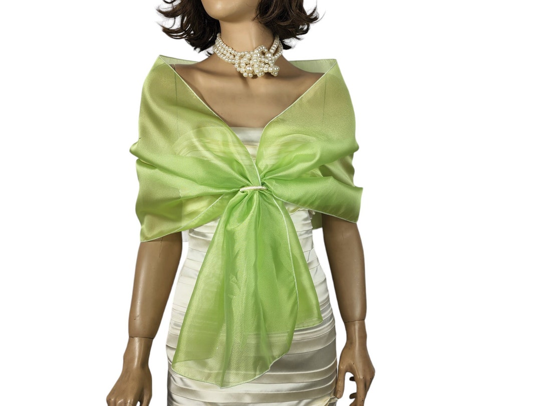 Green Organza Stole Shawl, Sage Wrap Shrug, Hands Free Shawl, Sage ...