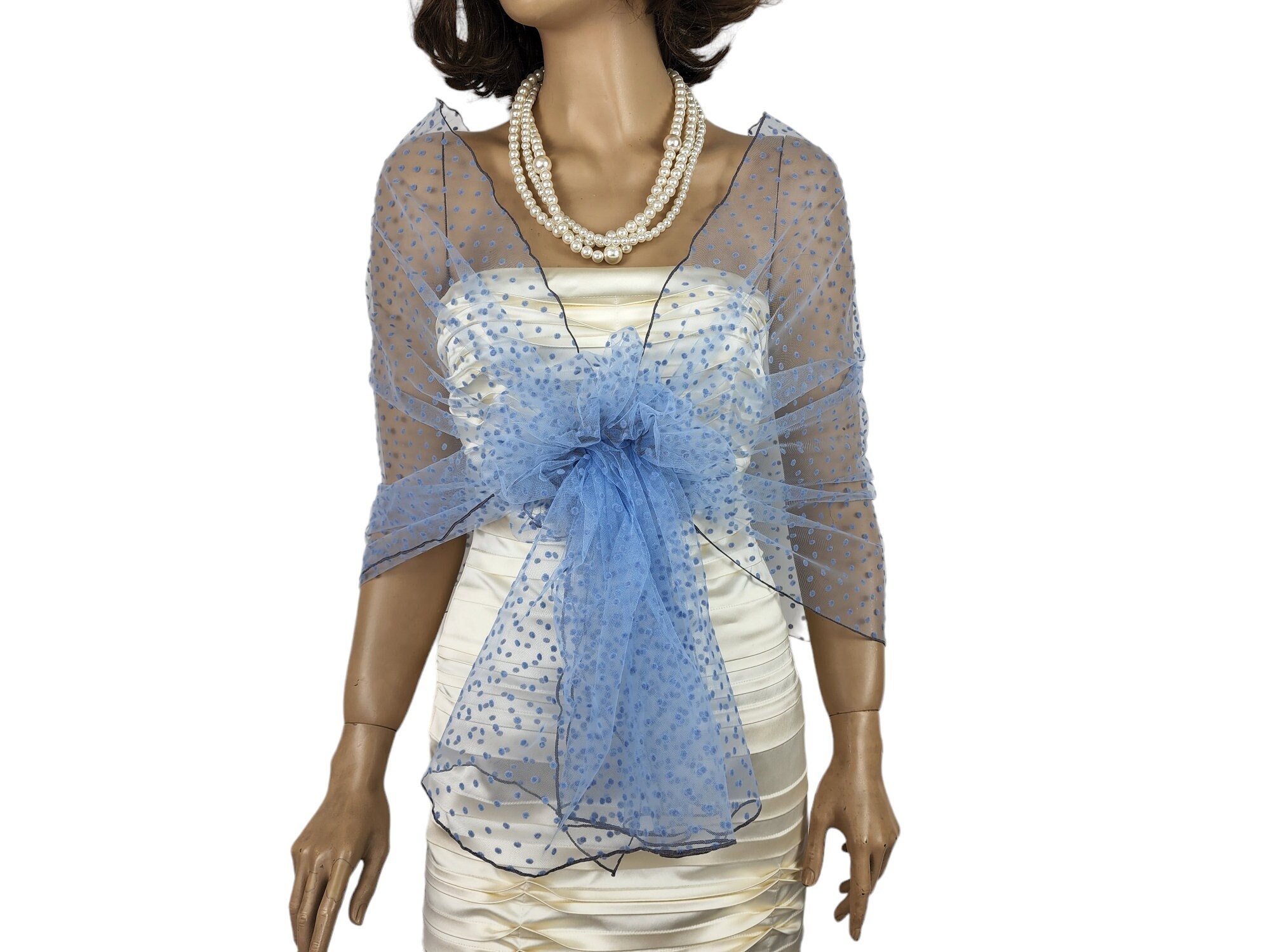 Oversized Blue Tulle Shawl: Dotted Wrap Shrug, Hands-free Design (200cm ...