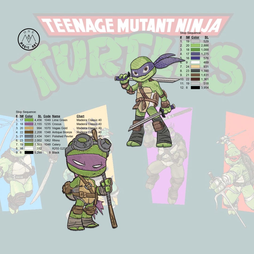 All 4 Ninja Turtles Machine Embroidery Digital Design Anime Cartoon for ...