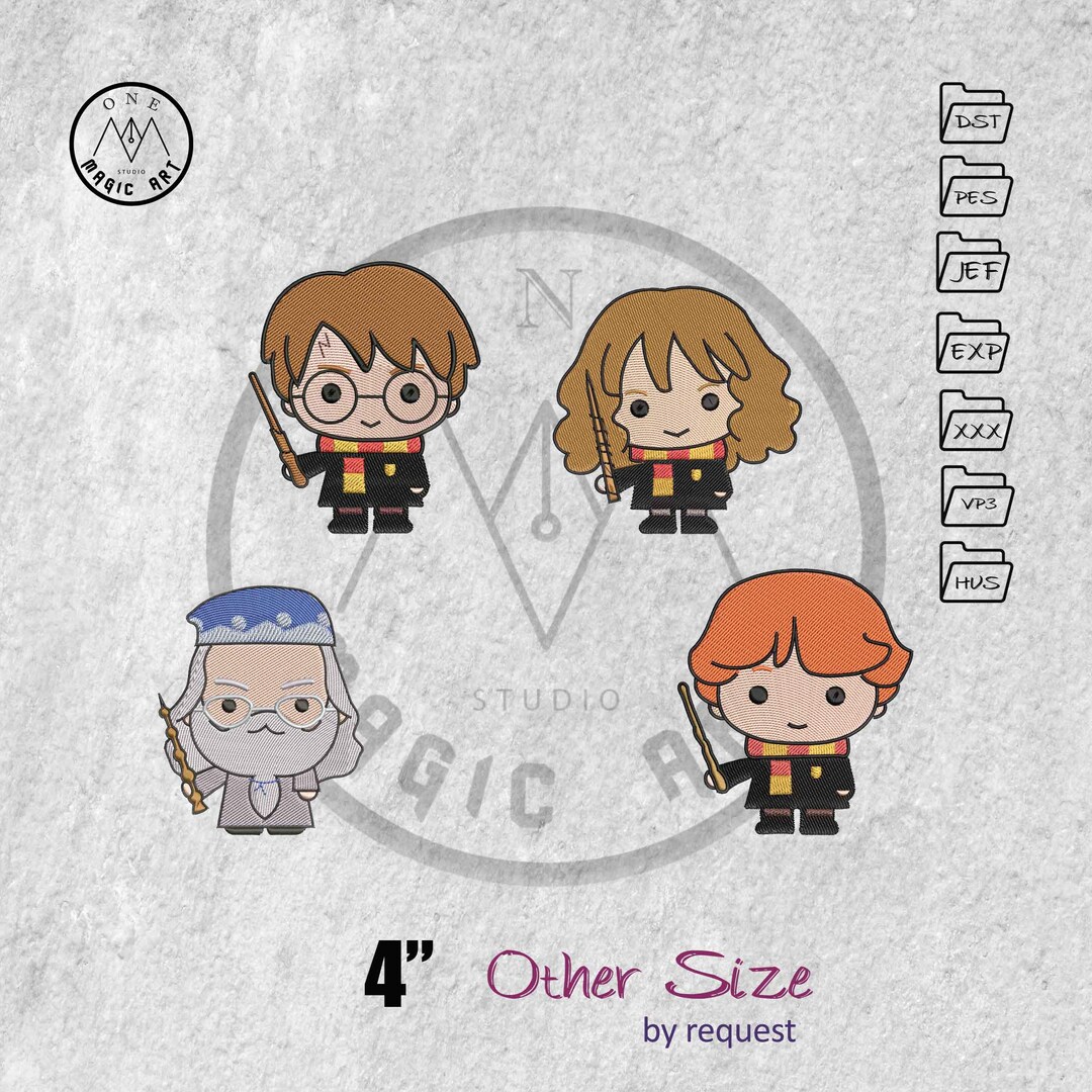 Chibi Cute Harry Machine Embroidery Design Pattern Bundle of 4 Adorable ...